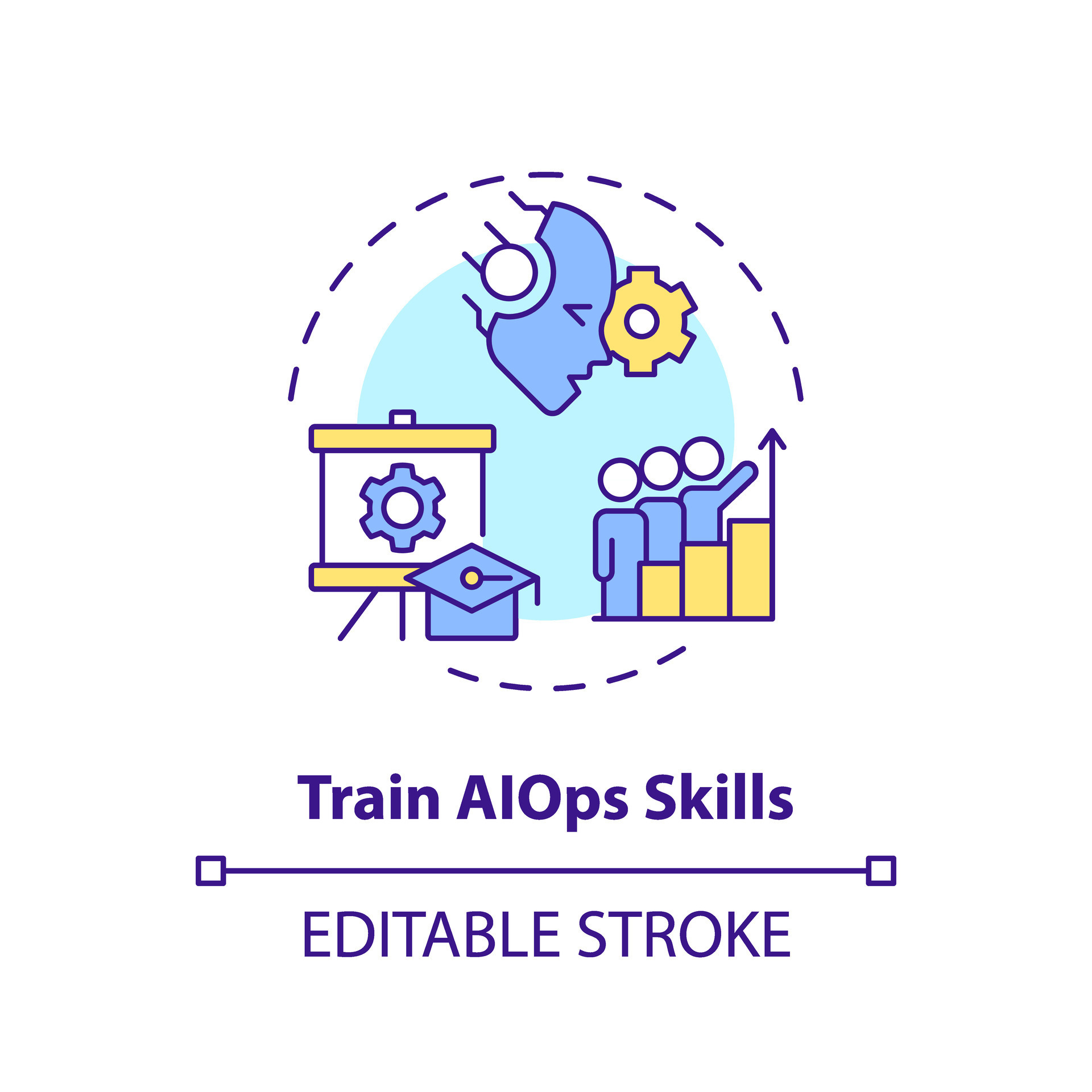 2d Editable Train Ai Ops Skills Icon Representing Ai Ops Isolated Vector Multicolor Thin Line
