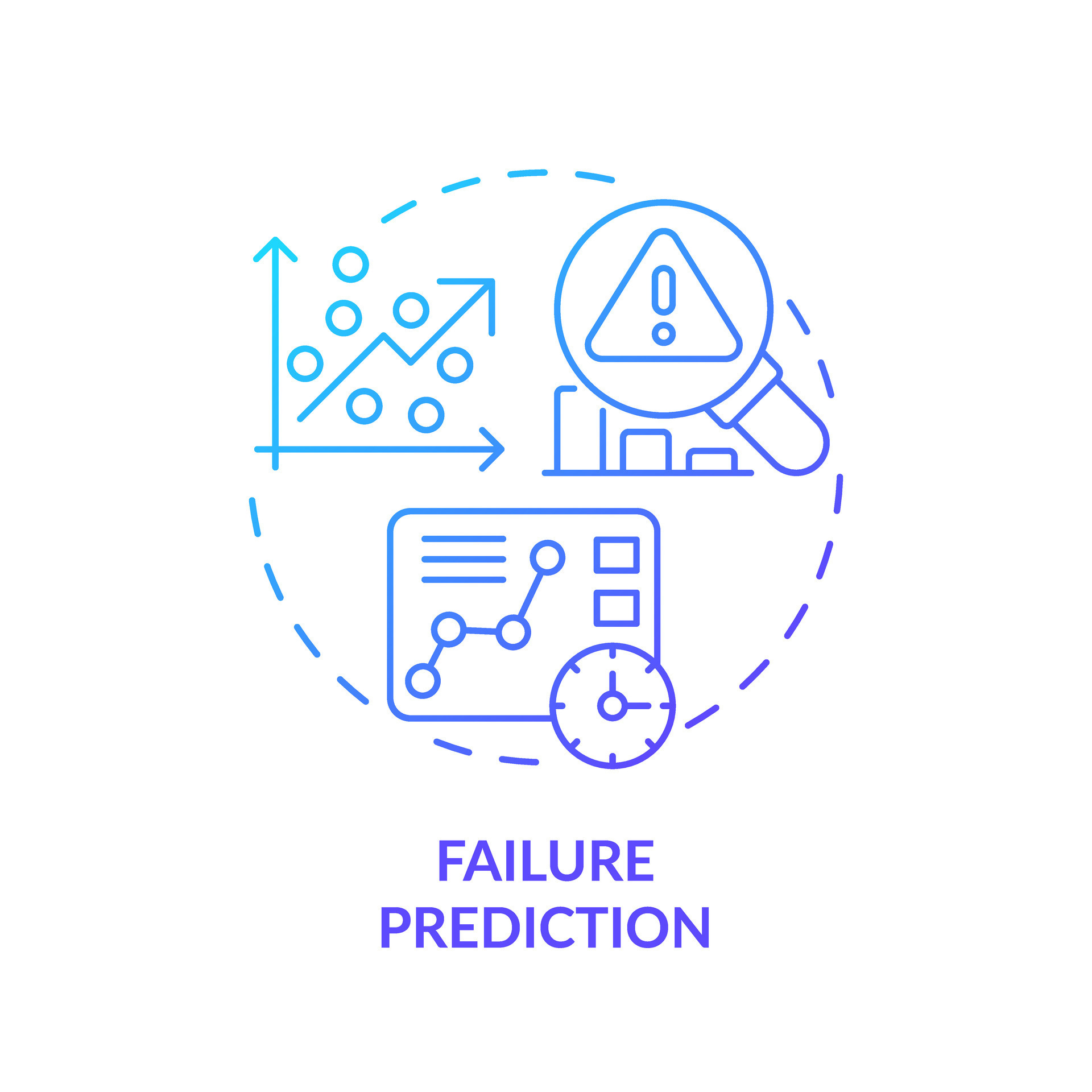 2D gradient icon failure prediction concept, isolated vector, predictive maintenance thin line ...