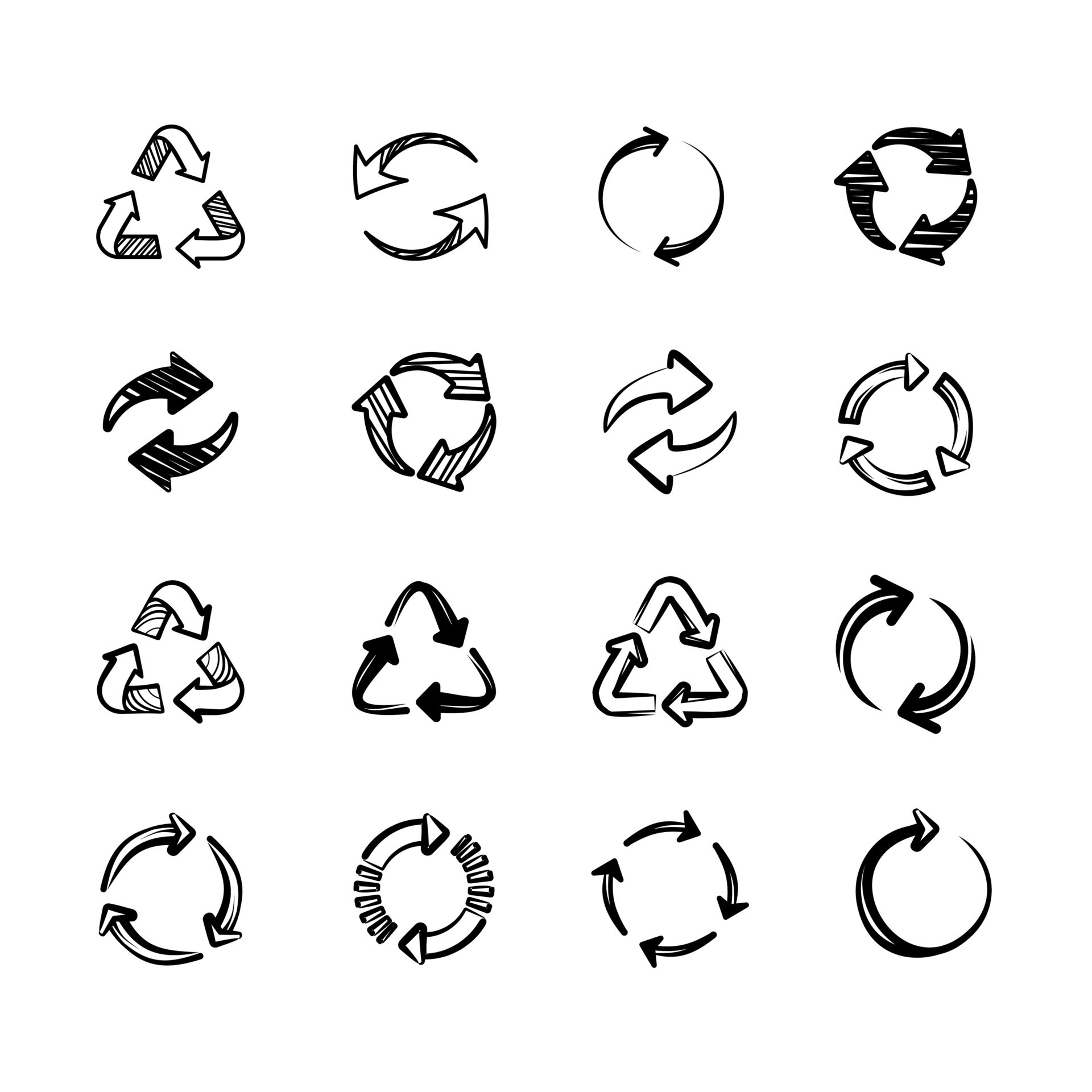 Set Of Abstract Recycle Symbol Vector Hand Drawn Recycle Icon Collection 34989149 Vector Art At