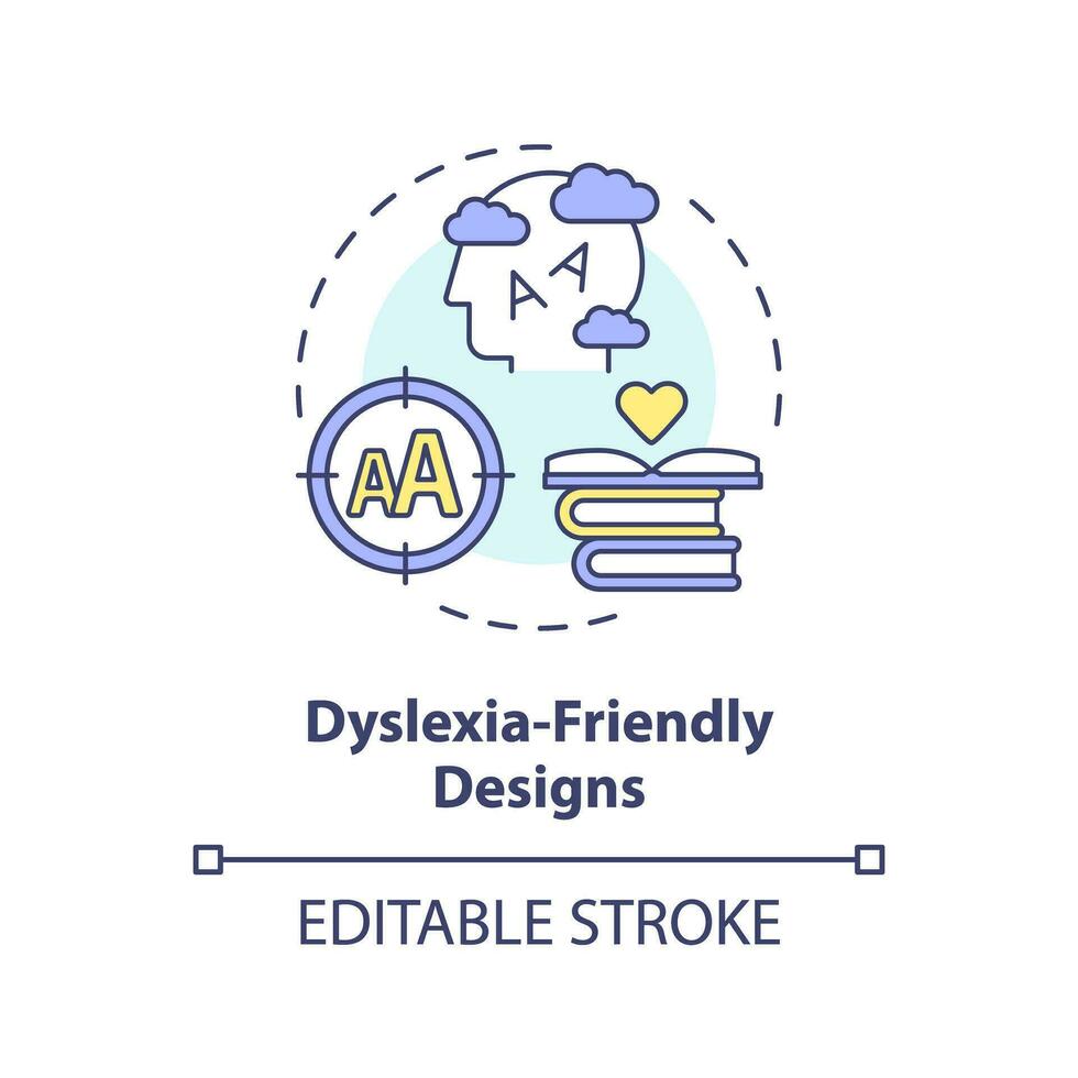 2D editable multicolor icon dyslexia friendly designs concept, simple ...