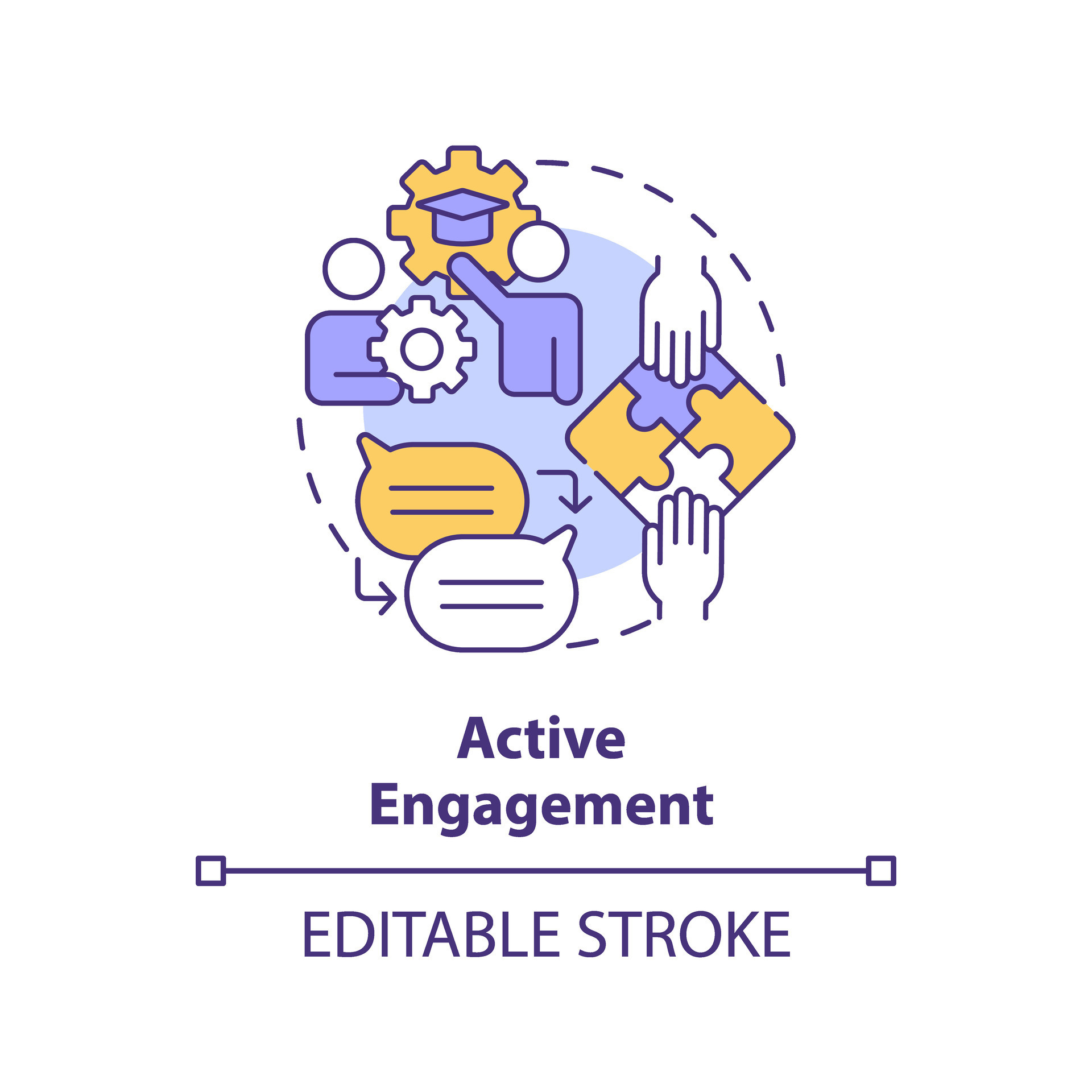 2D editable multicolor active engagement icon, simple isolated vector, learning theories thin ...