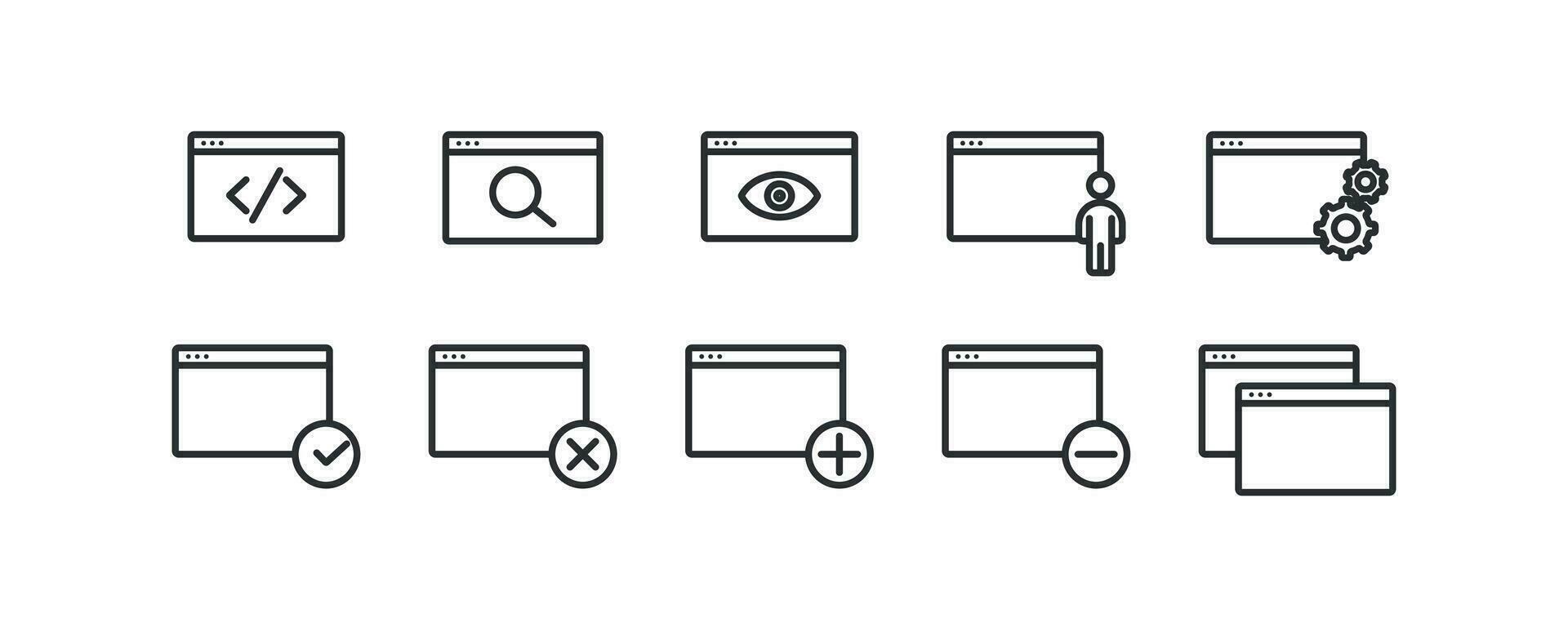 Browser window icon set. Application software illustration symbol. Sign ...
