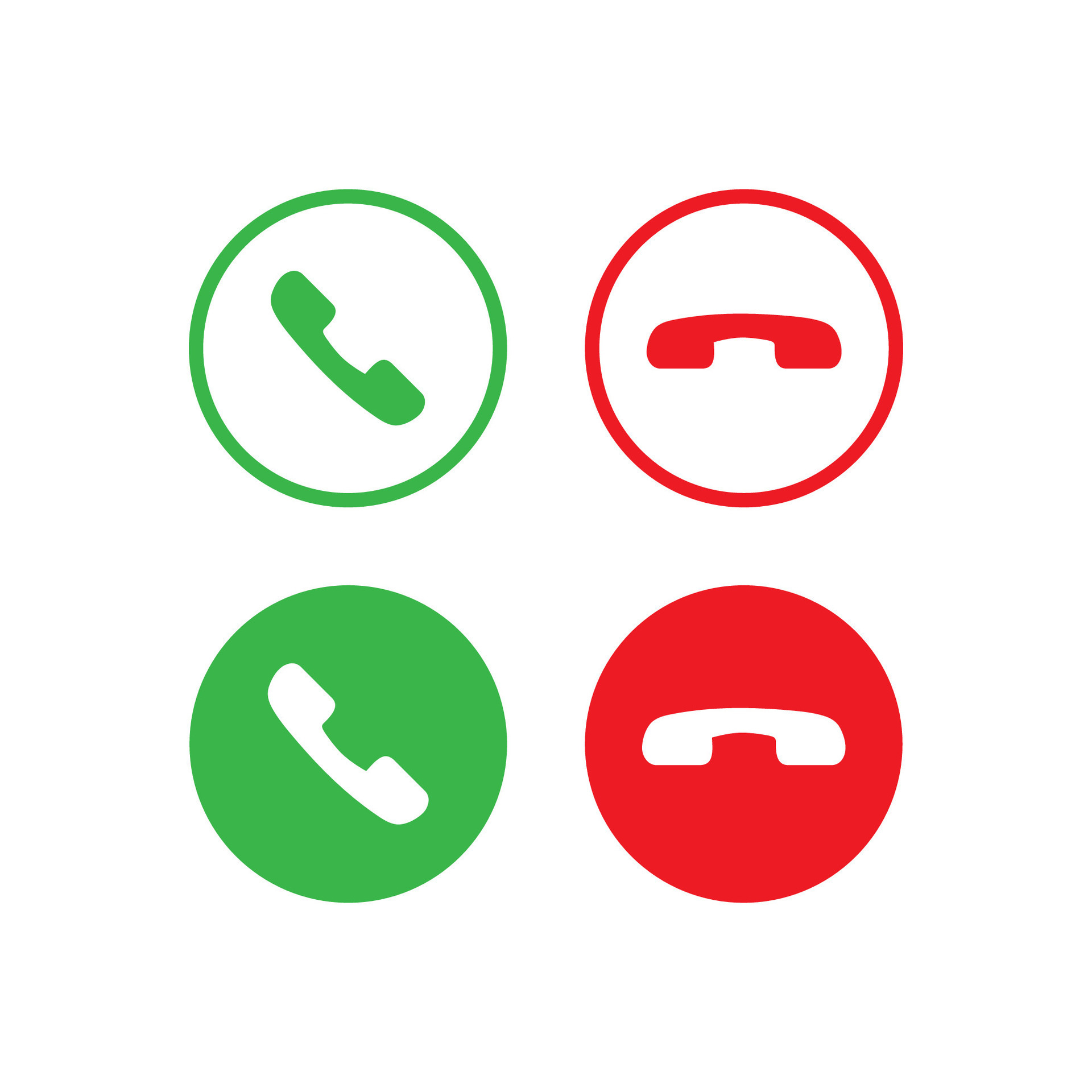 Telephone call icon set. Accept and reject a call symbol. Sign smartphone button vector flat ...