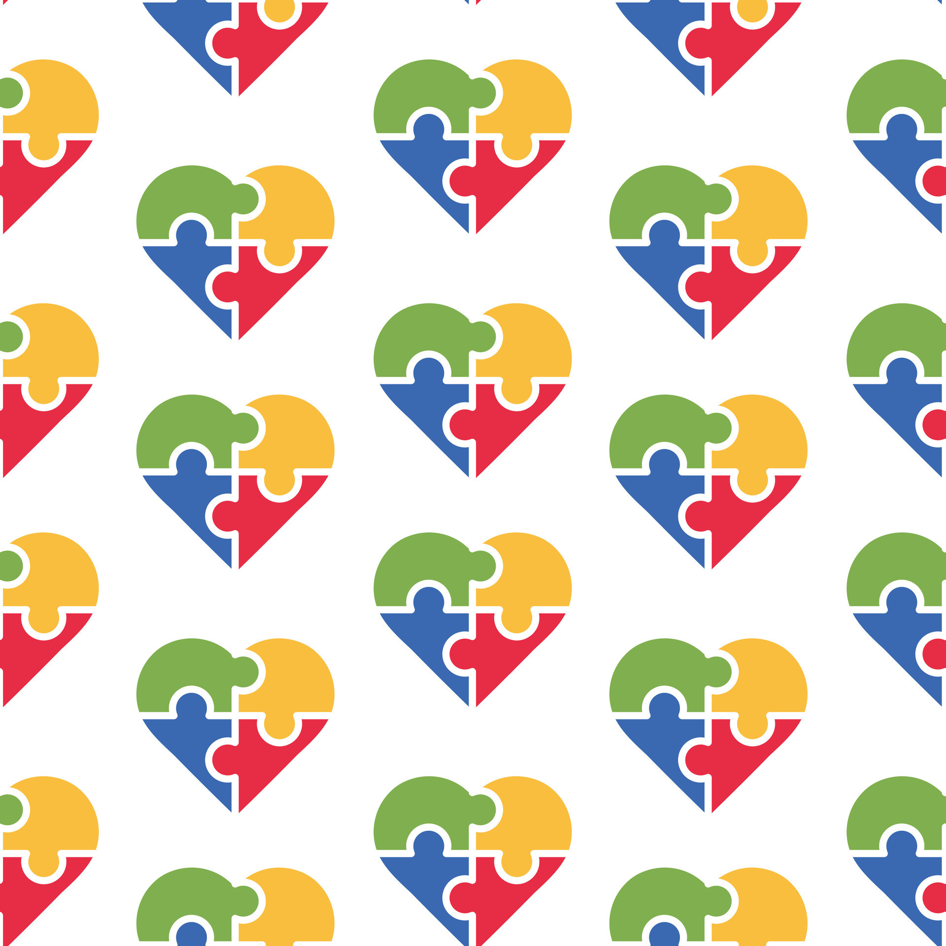 Seamless pattern, multi-colored hearts puzzles on a white background ... Seamless pattern, multi-colored hearts puzzles on a white background ...