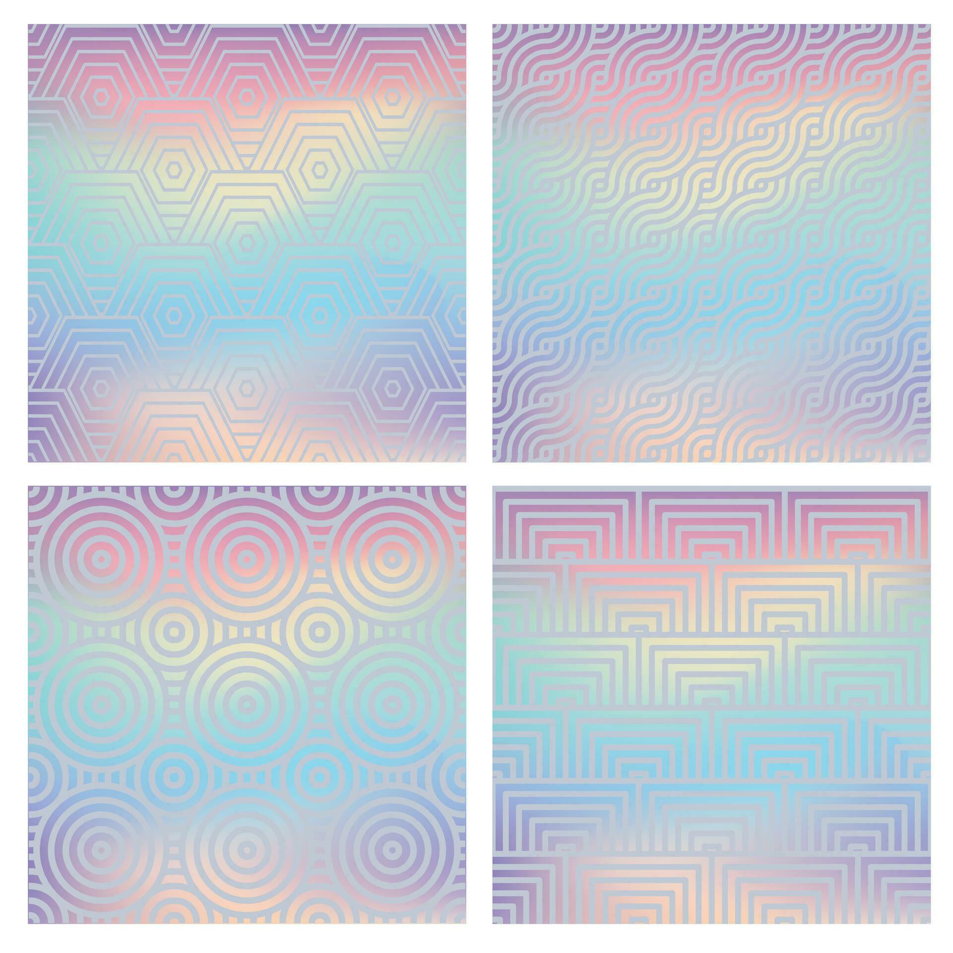 Set of geometric seamless patterns on holographic neon. Shiny hologram ...