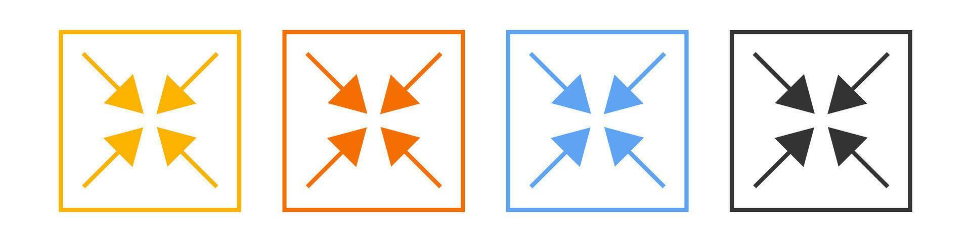 Exit full screen icon. Yellow, orang, blue, black decrease size mark ...