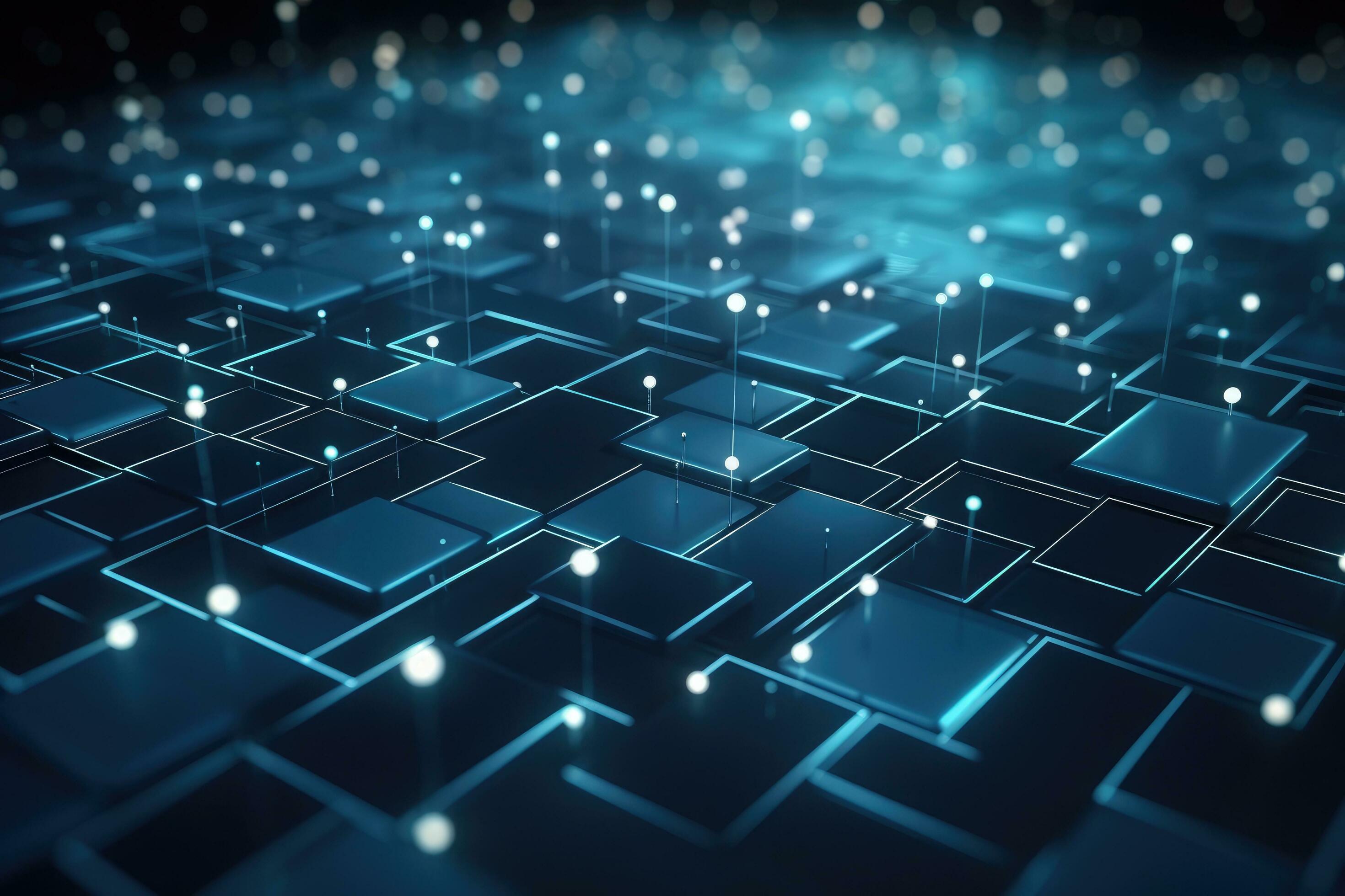 AI generated Abstract technology background with glowing cubes. 3d rendering toned image ...