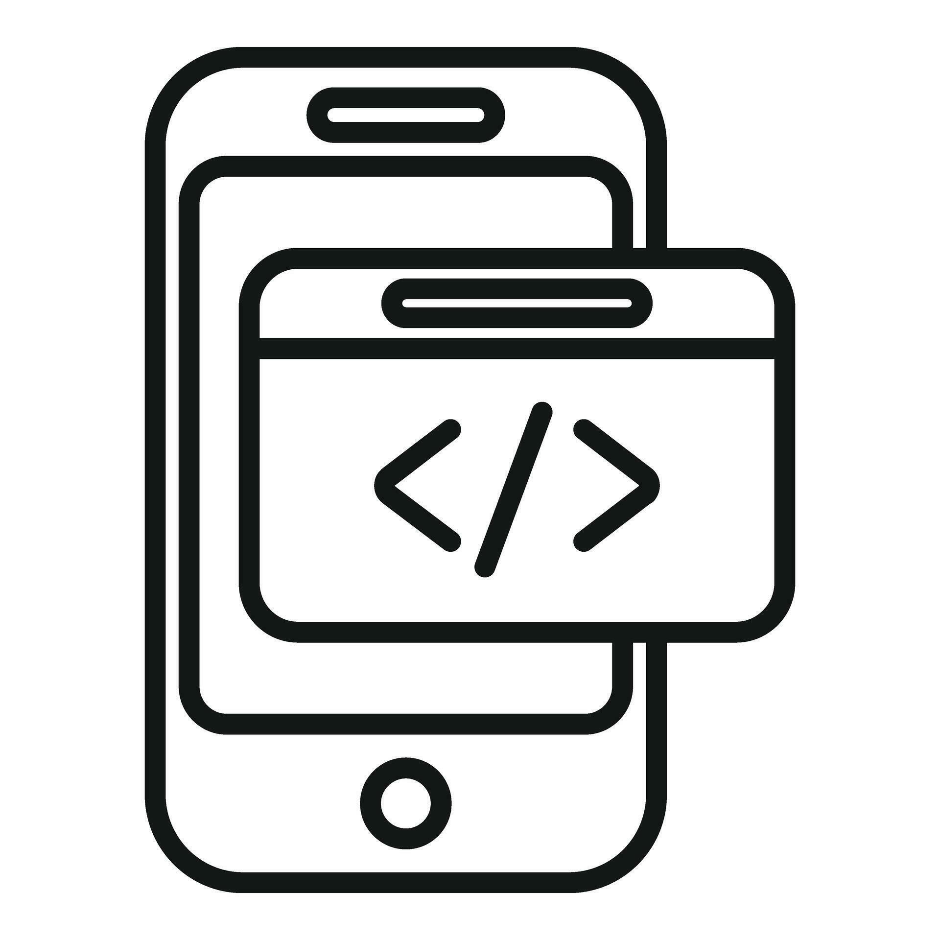 Smartphone code developer icon outline vector. Build team coder ...