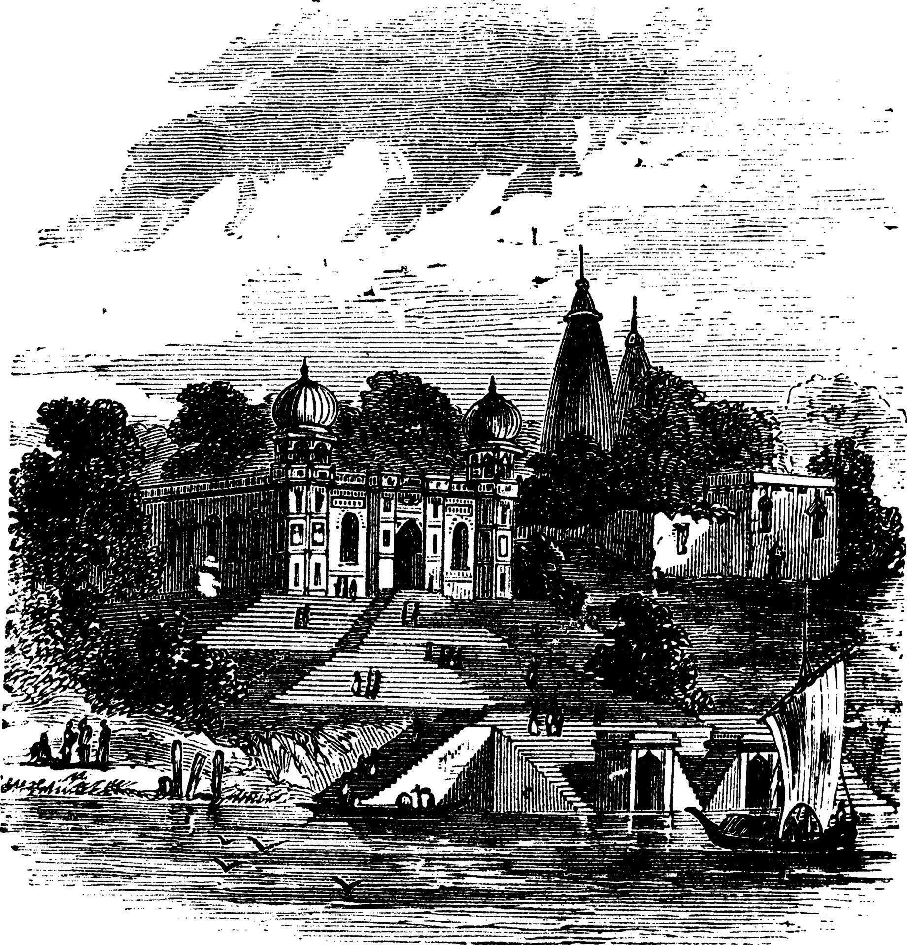 Bithoor, Ghat, Ganges, Kanpur, Uttar Pradesh, India, vintage engraving ... Bithoor, Ghat, Ganges, Kanpur, Uttar Pradesh, India, vintage engraving ...