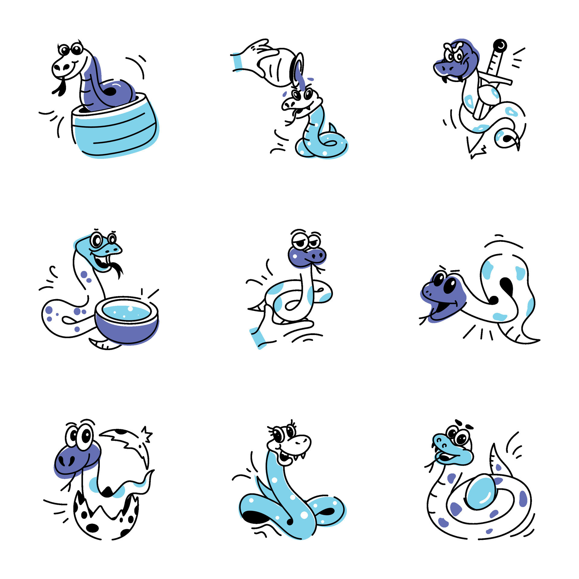 Bundle of Creepy Snakes Hand Drawn Icons 35037241 Vector Art at Vecteezy