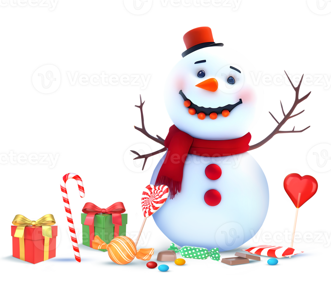 3d Rendering Snowman With Christmas Elements 35039953 Png
