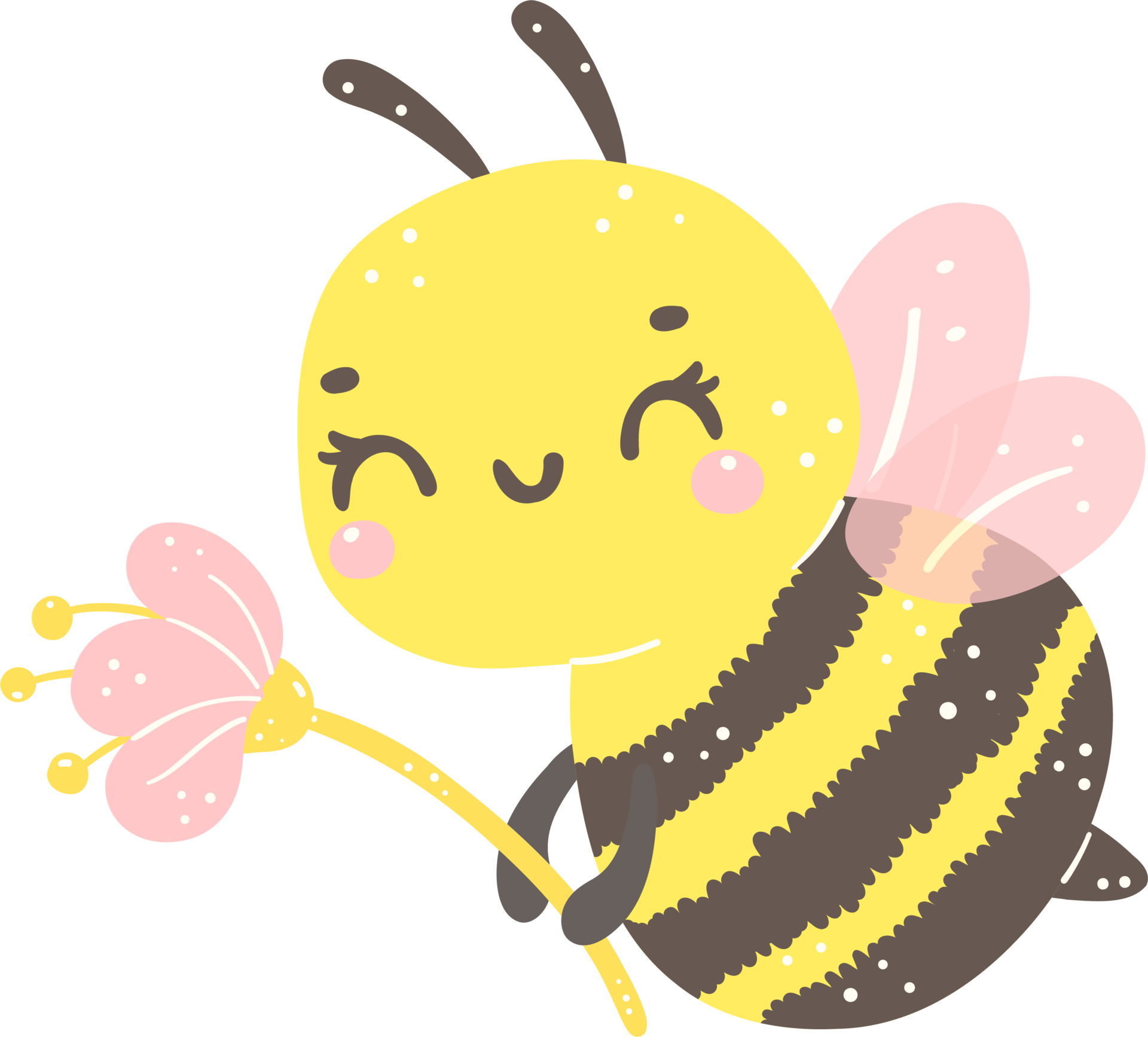 Cute Honey Bee with flower cartoon illustration, kawaii baby insect ...