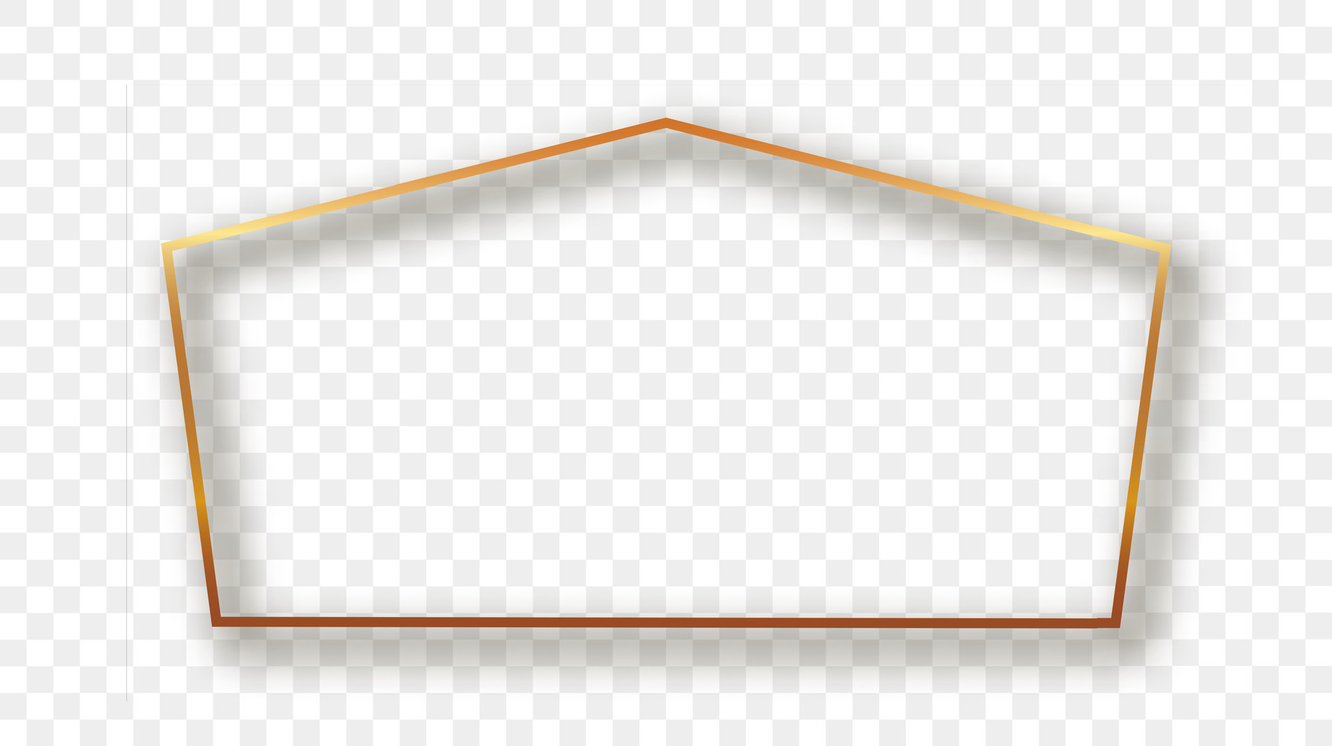 Gold glowing tetragon shape frame with shadow isolated on background. Shiny frame with glowing ...