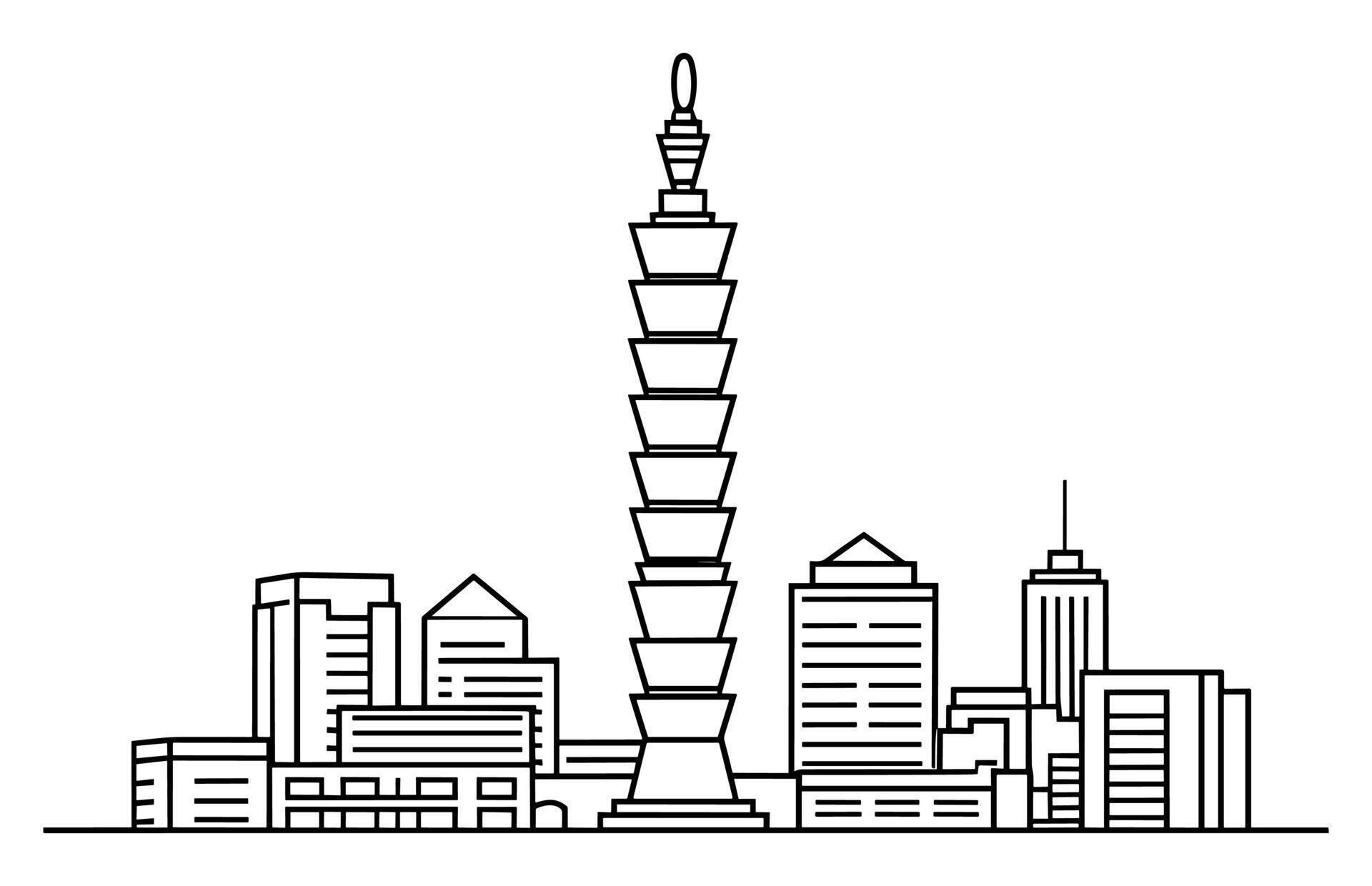 Taipei City Skyline Monochrome Silhouette Vector Illustration Cityscape Building Abstract