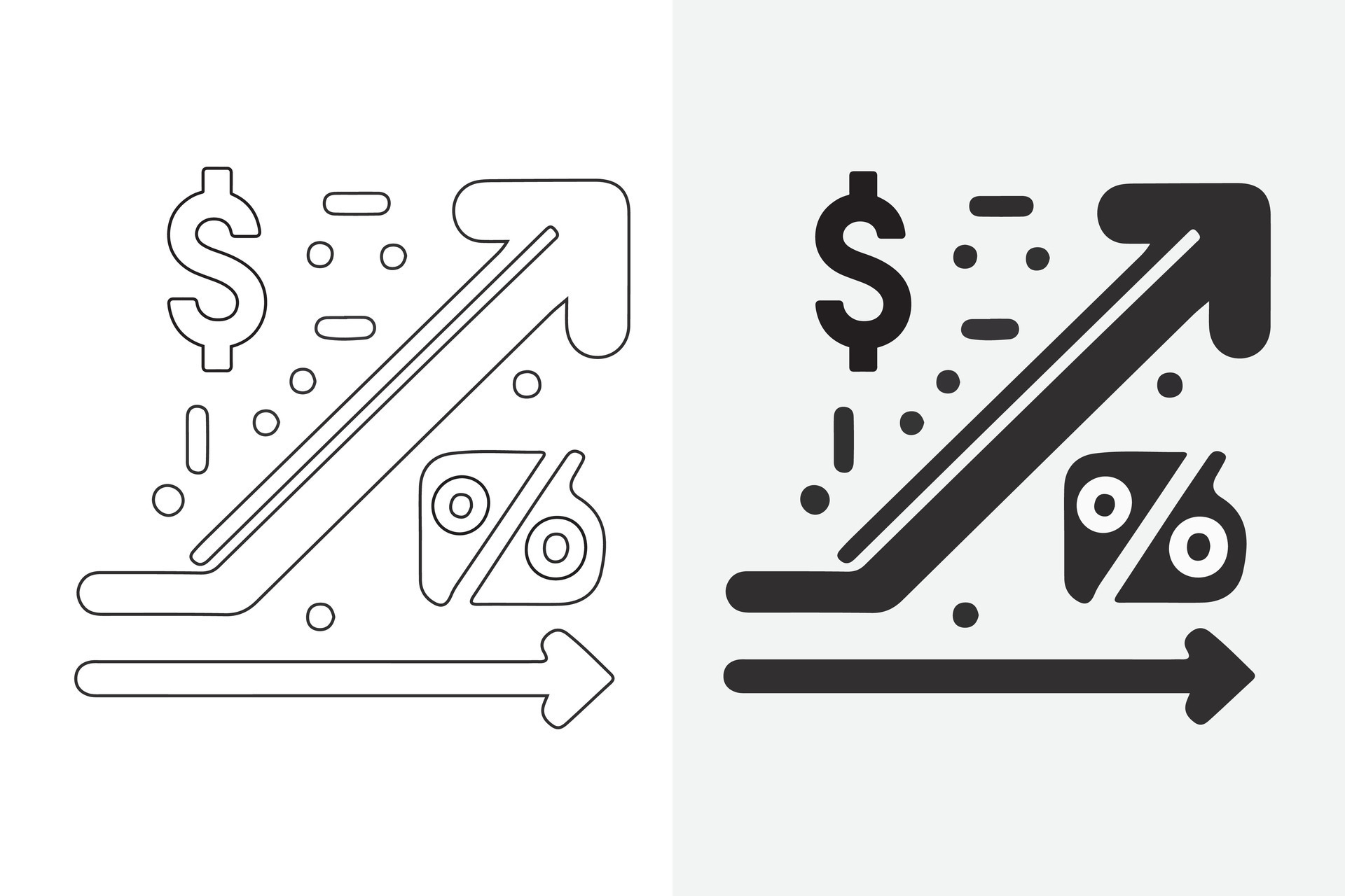 Icons Representing Percentage Growth And Decline Are Placed Stock icons-representing-percentage-growth-and-decline-are-placed-stock