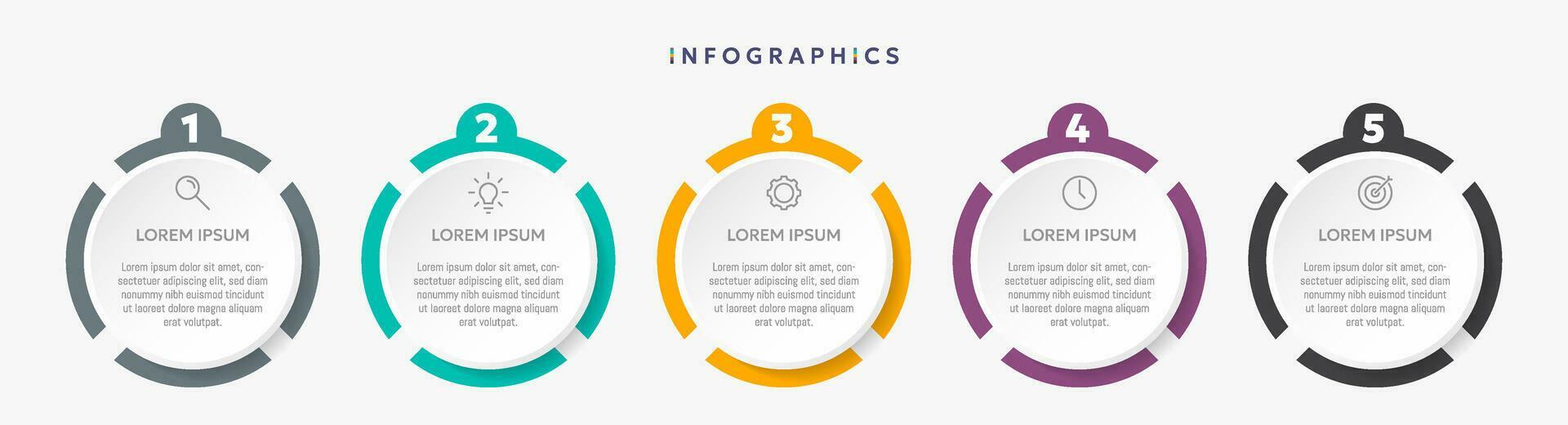 Paper infographic template with 5 circle options for presentation and data visualization ...
