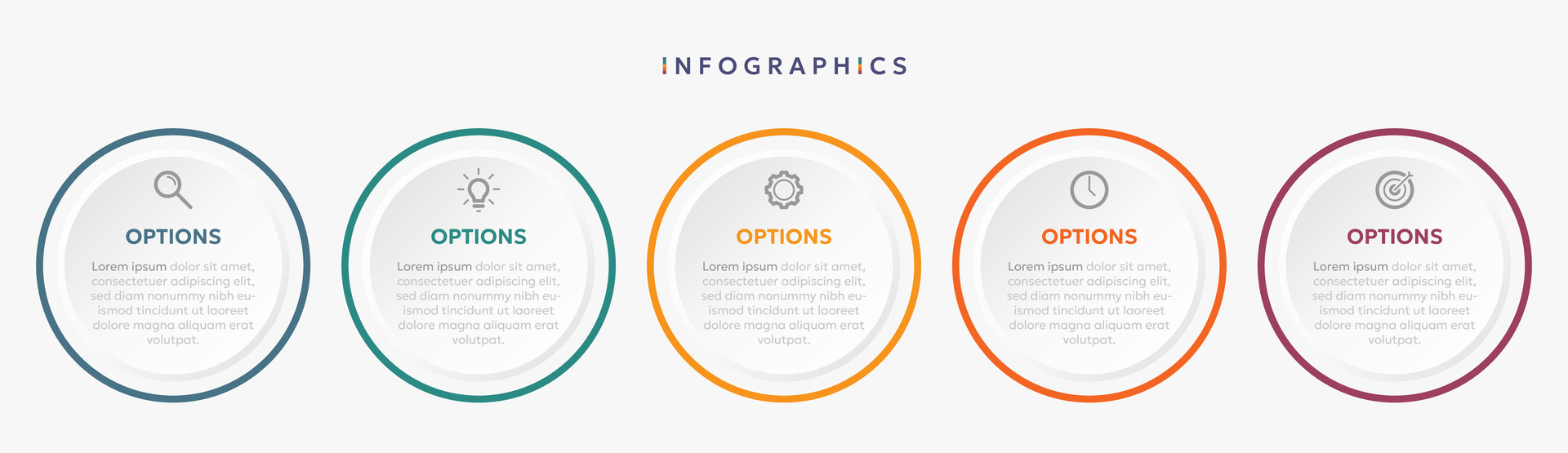 Paper infographic template with 5 circle options for presentation and data visualization ...