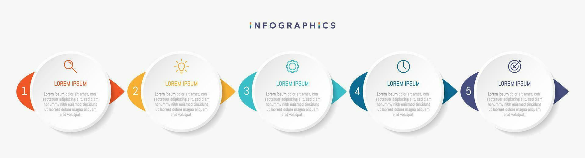 Paper infographic template with 5 circle options for presentation and data visualization ...