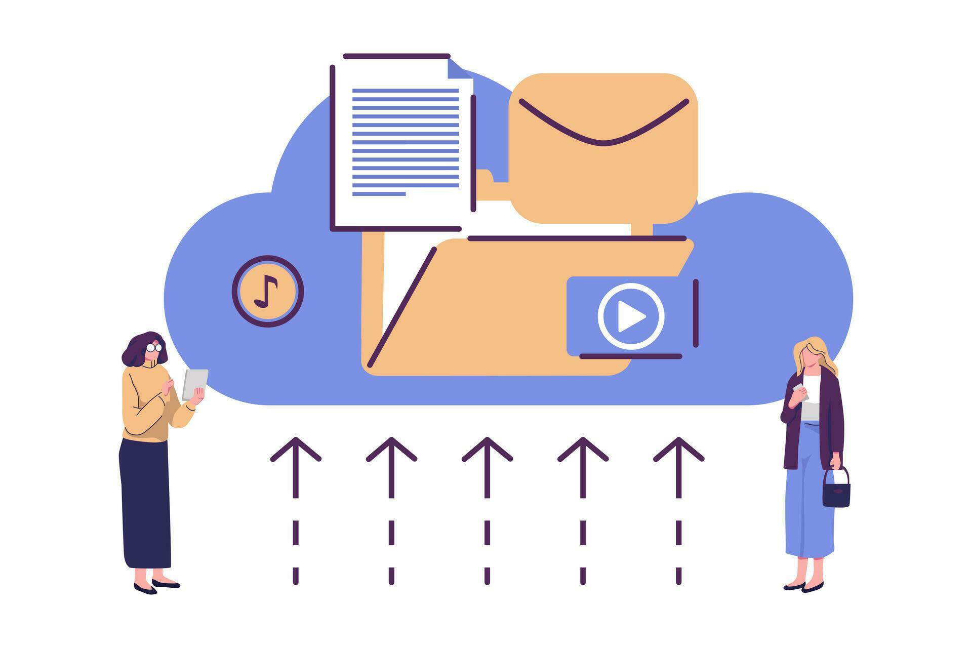 cloud storage, data processing, message sending, illustration for web ...