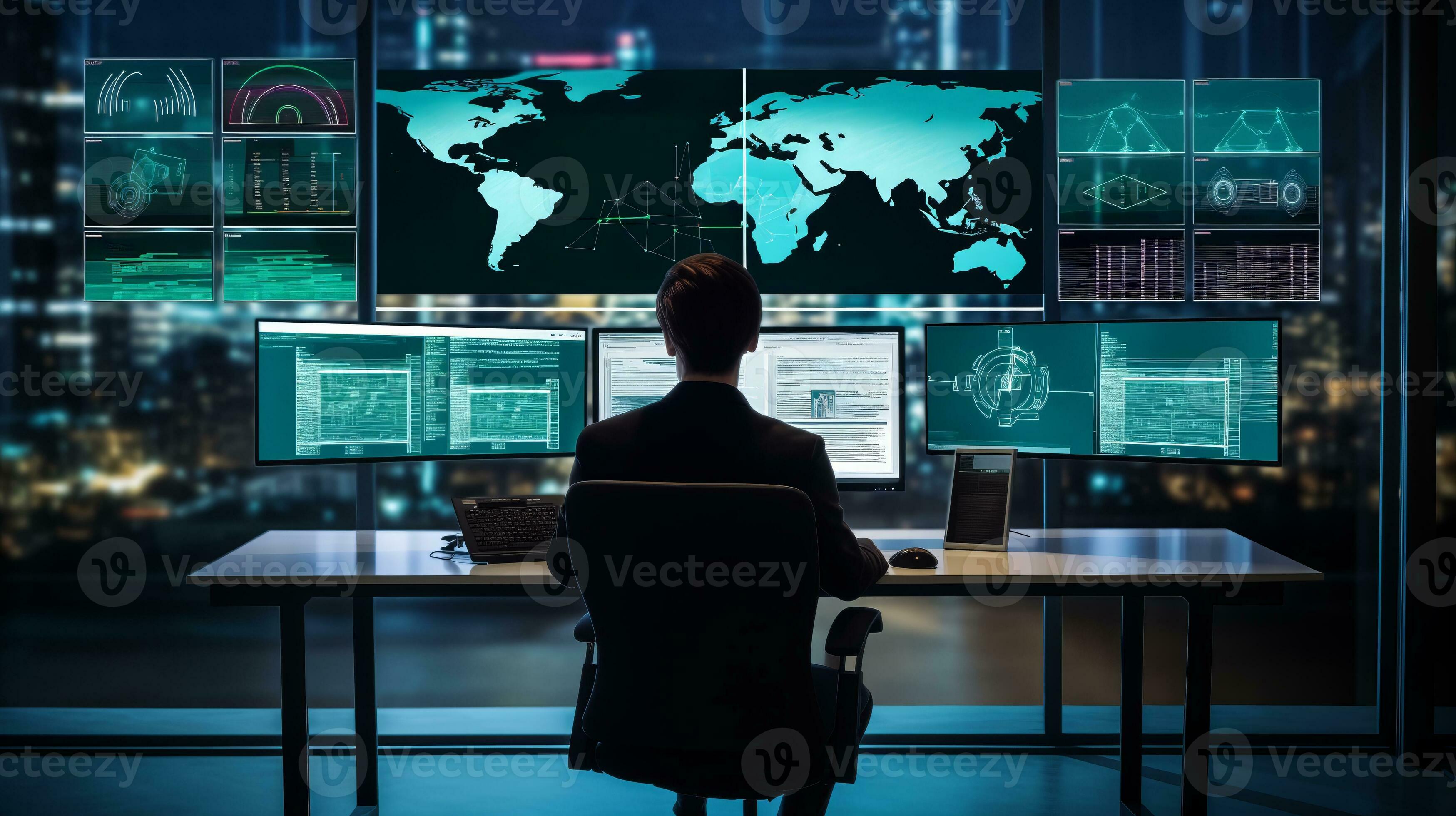 Ai Generated Software Engineer Analyzing Code On Computer Screens In