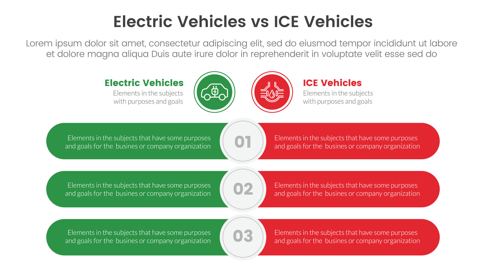 ev vs ice electric vehicle comparison concept for infographic template banner with round ...