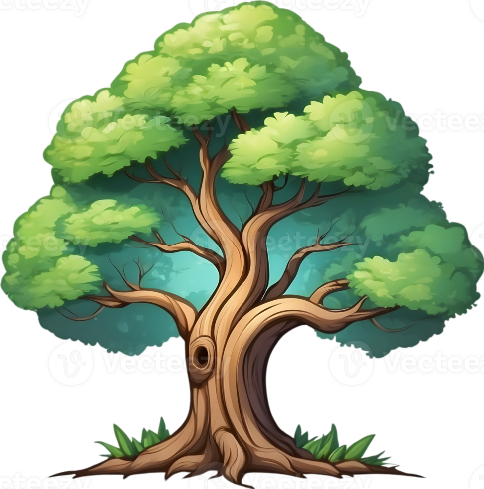 AI generated an animated tree with green leaves and grass 35089421 PNG