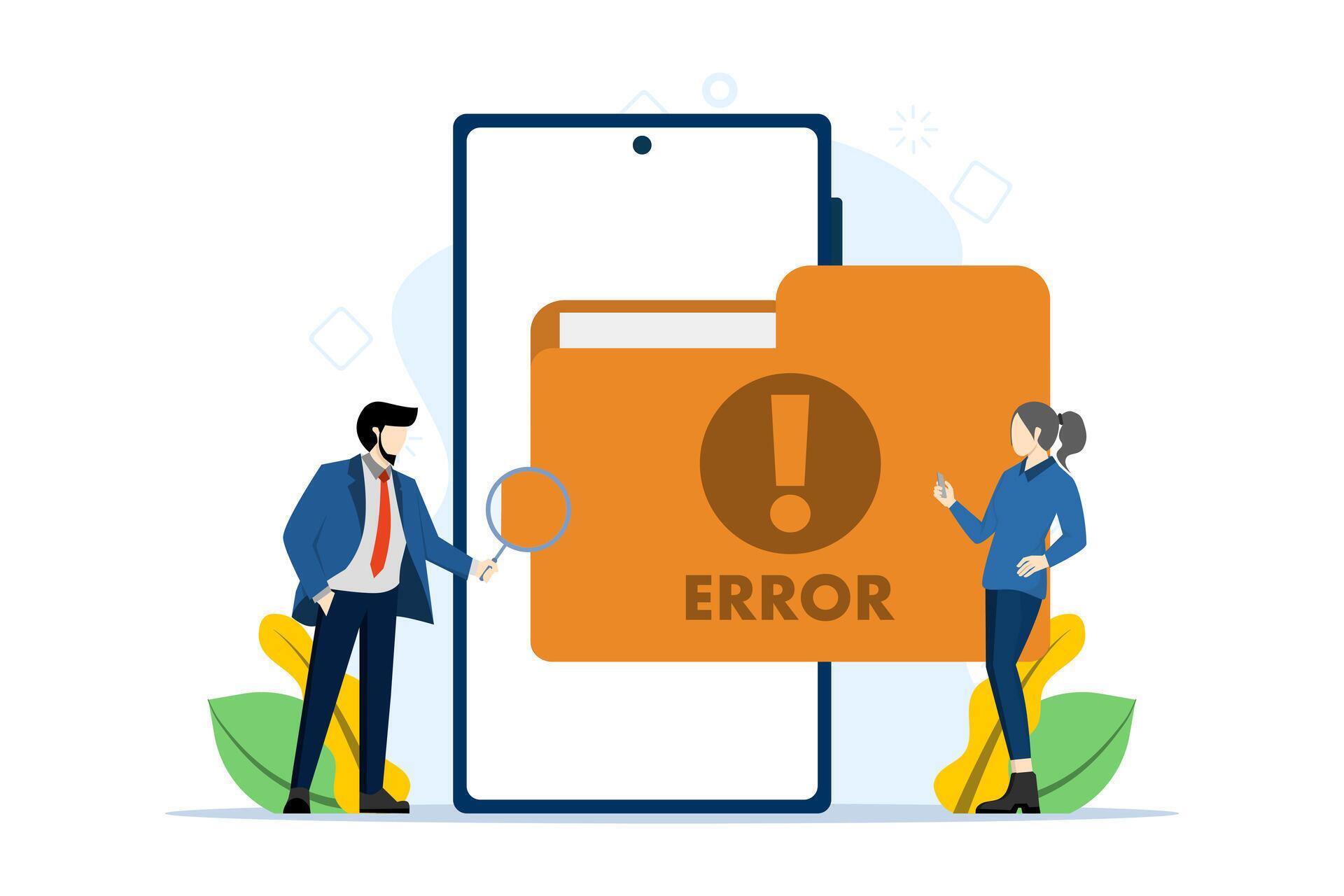 Error and warning concept of damaged or corrupted files. People checking damaged file error ...
