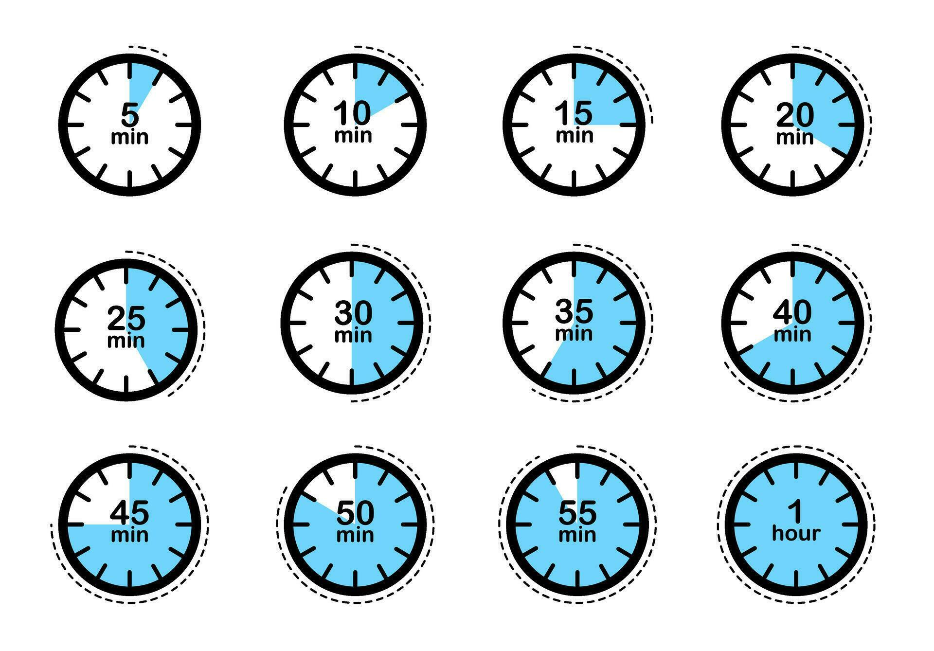 Timer Clock Countdown Timer Icons Set Label Cooking Time Alarm