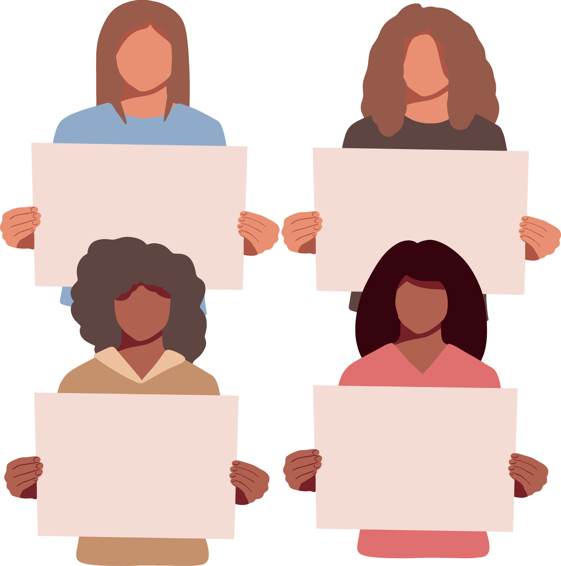Collection Of Young Women Holding Blank Placards Happy Women Holding A