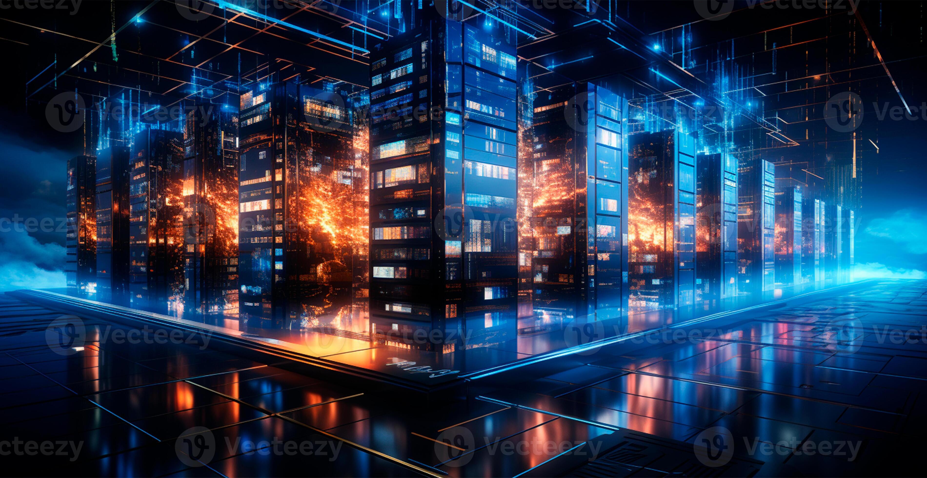 AI generated Network of connections in servers, data storage systems in ...