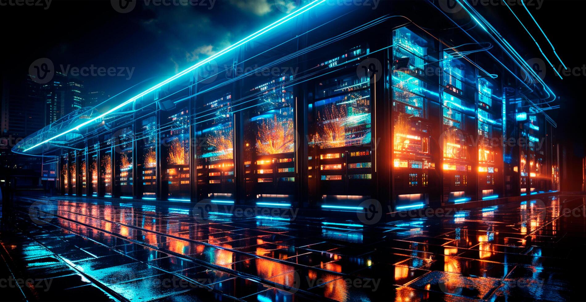 AI generated Network of connections in servers, data storage systems in ...