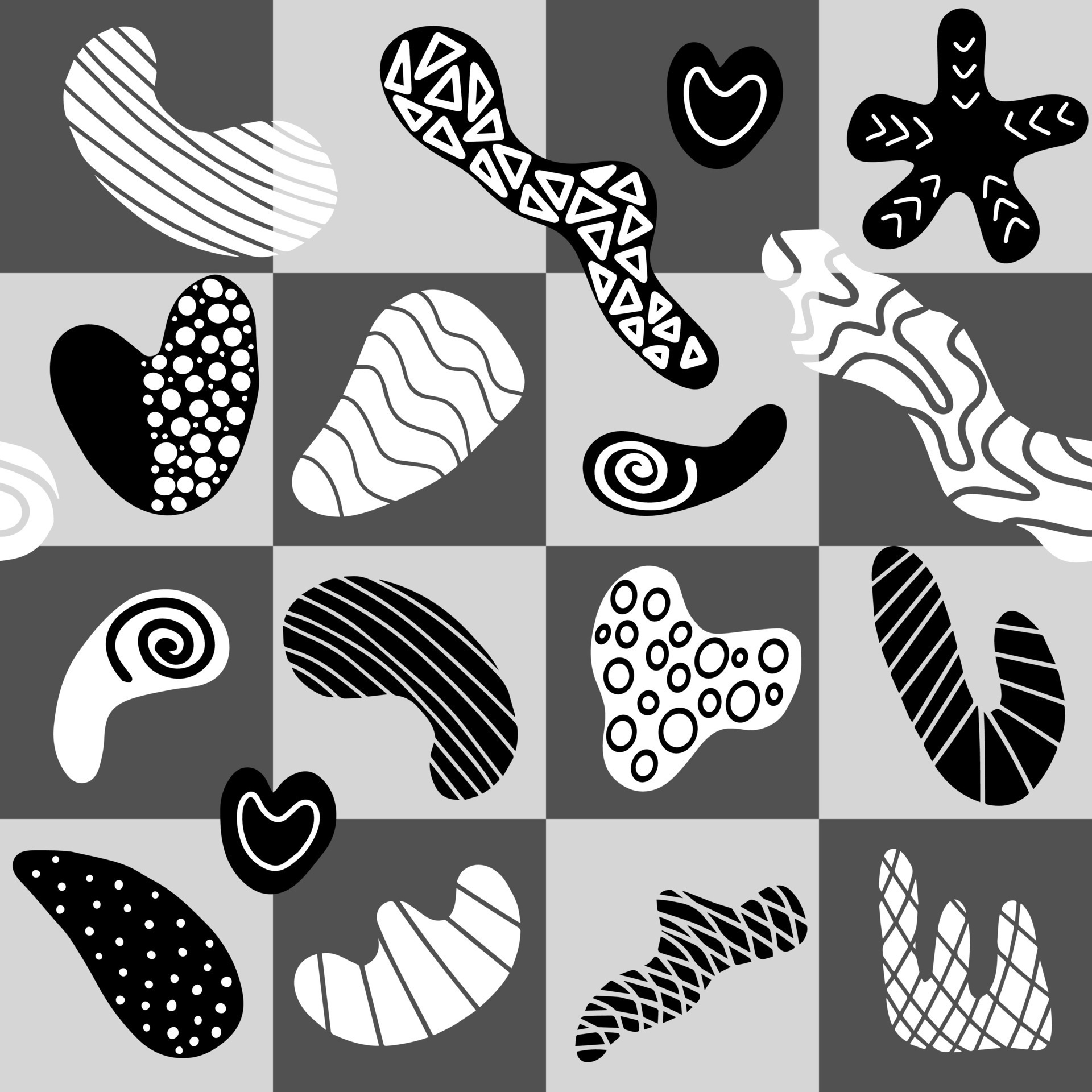 Seamless pattern with hand drawn various shapes and doodle objects ...