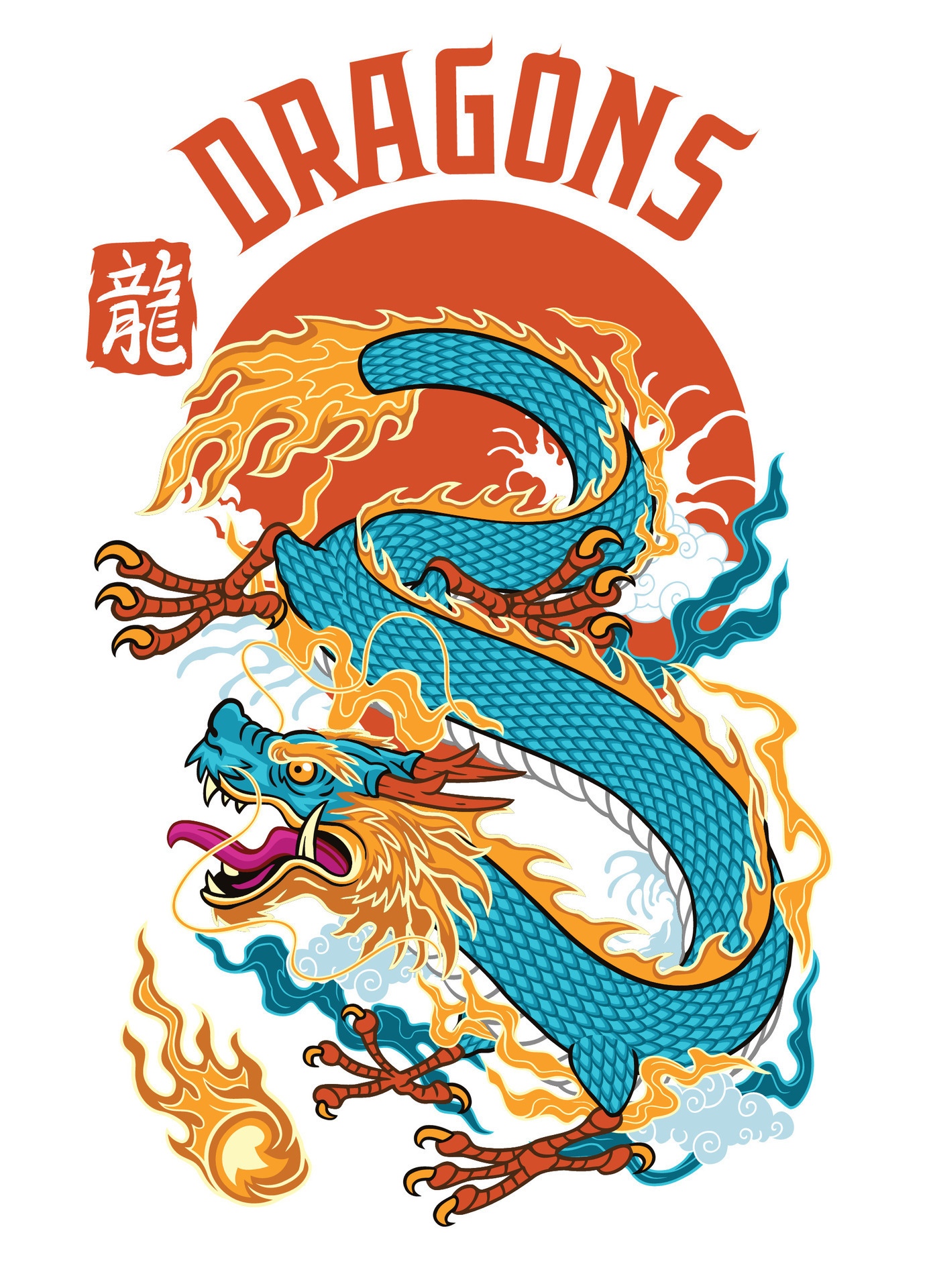 Oriental Asian Dragon Concept in Vintage Hand Drawn Style 35119387 ...