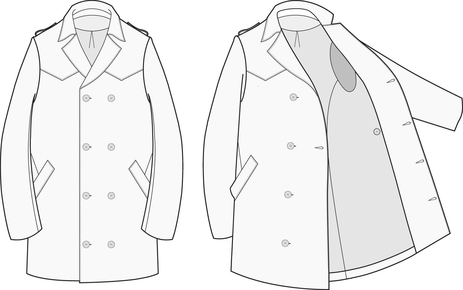 Essential Trench Coat Fashion Illustration Vector Template Front and Open View 35122649 Vector ...