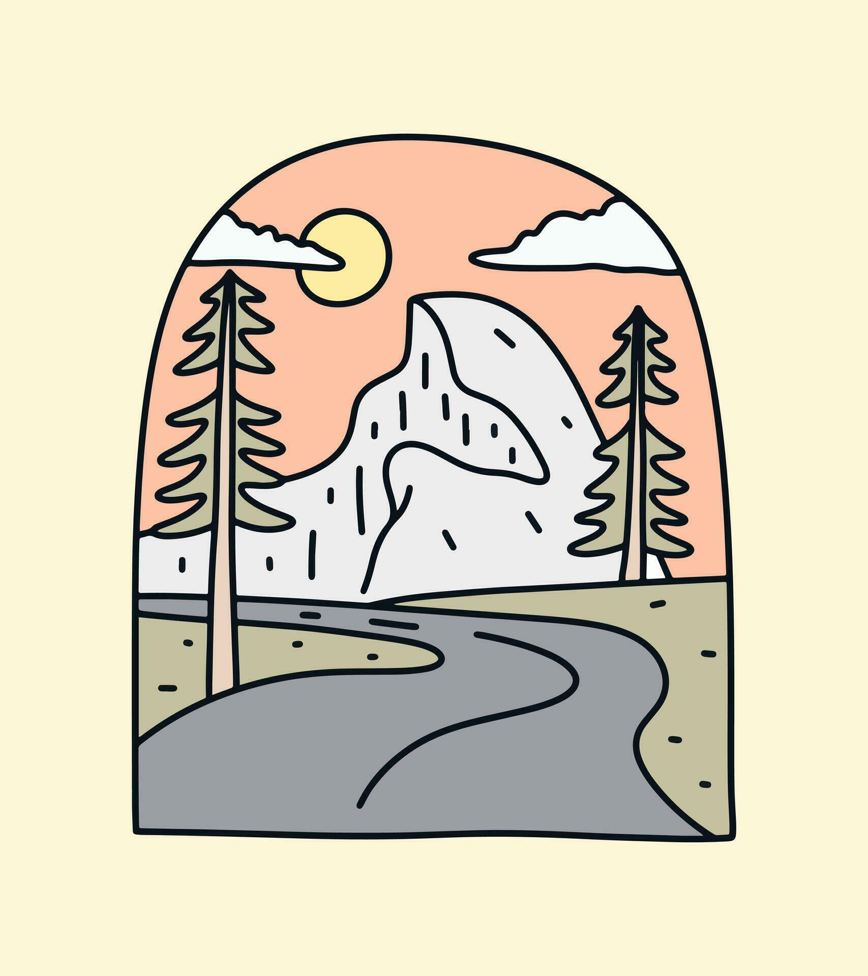 Half Dome Yosemite National Park Mono Line Graphic Illustration Vector