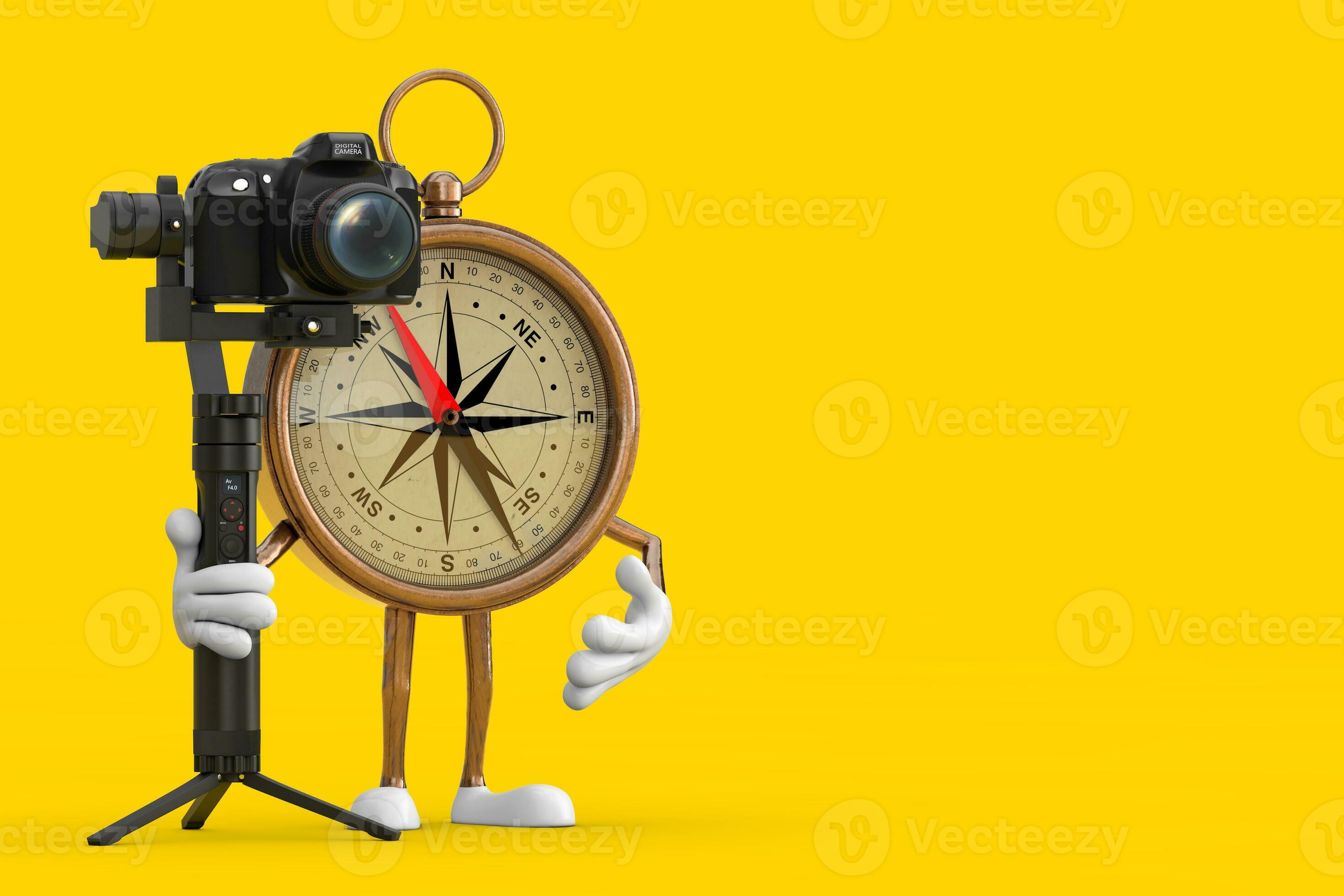Antique Vintage Brass Compass Cartoon Person Character Mascot with DSLR ...