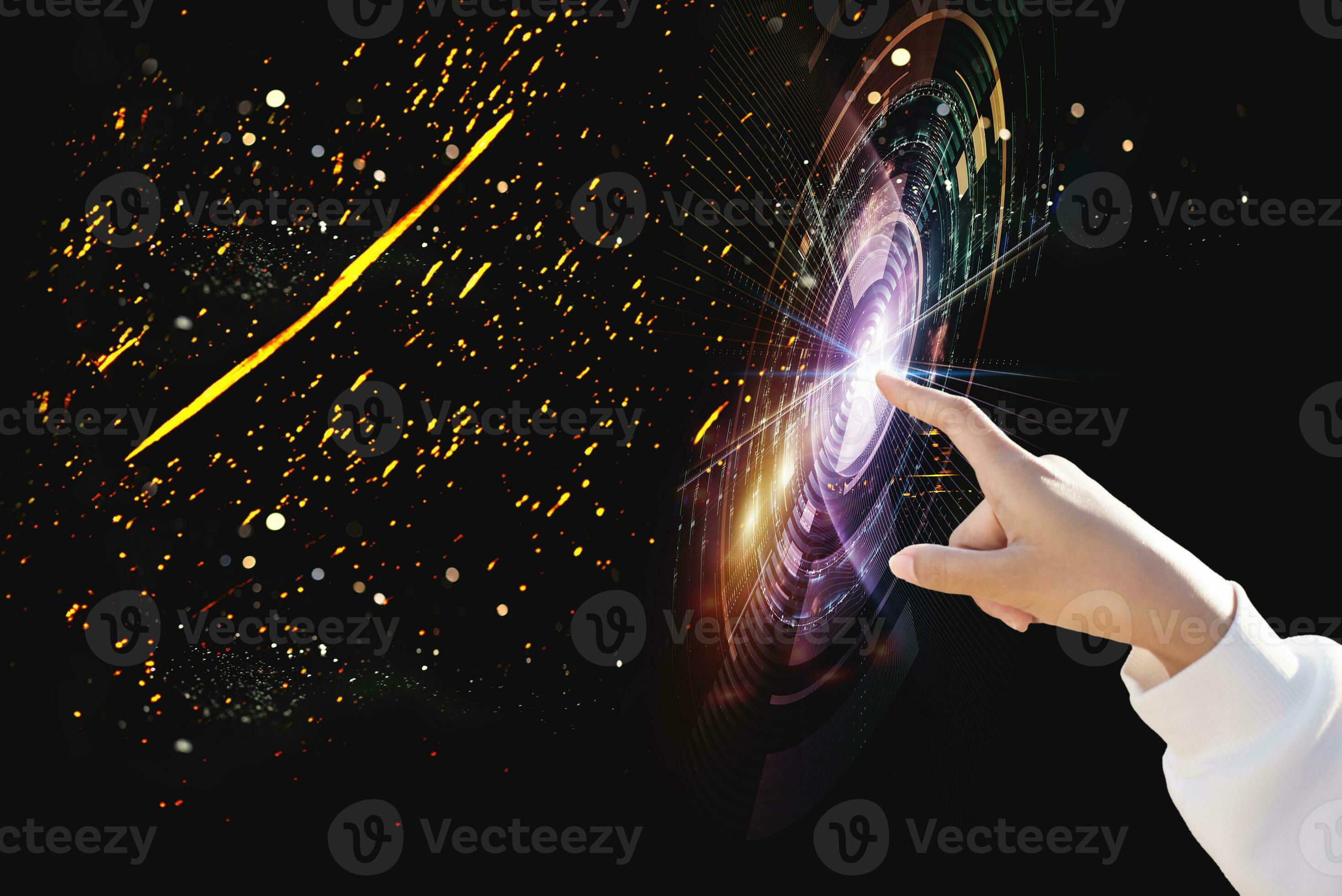 Big Data Concept Digital Neural Network Business Woman Hand Touching Introduction Of Artificial