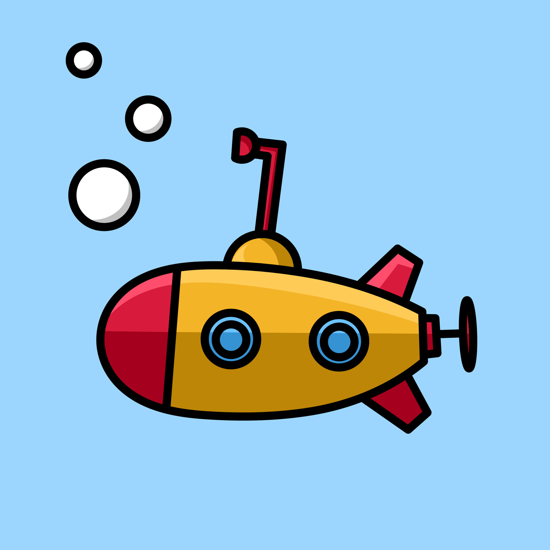 cute cartoon submarine, vector isolated on white background, very suitable for children's ...