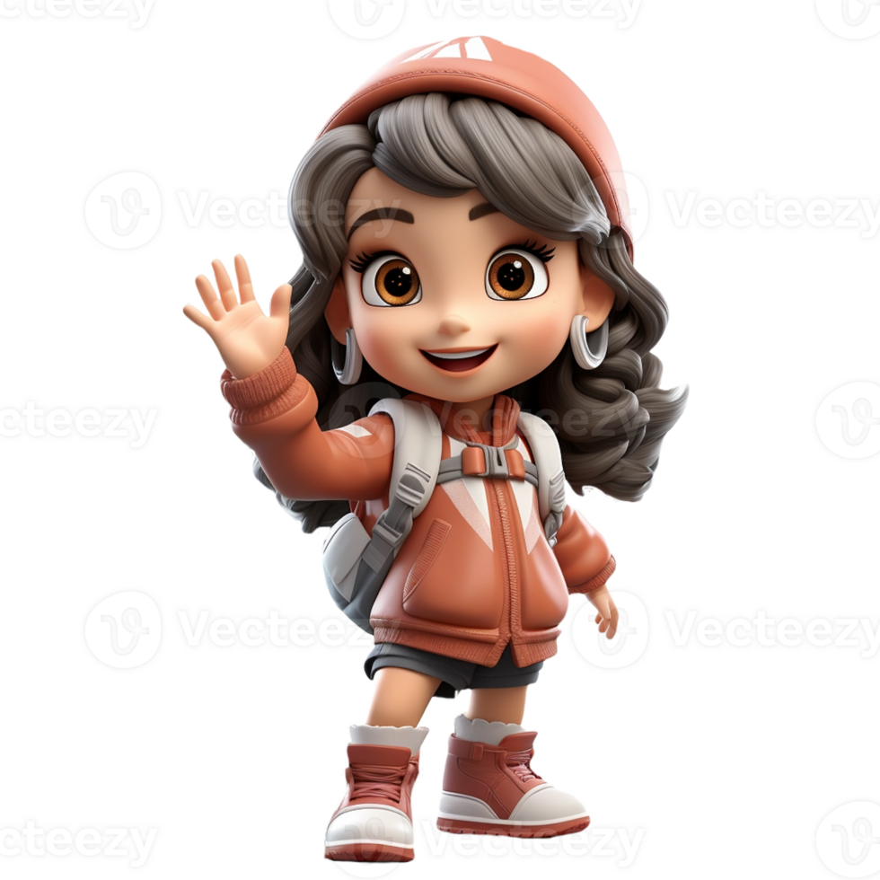 ai genererad 3d tecknad serie karaktär en söt studerande flicka, isolerat transparent bakgrund ...