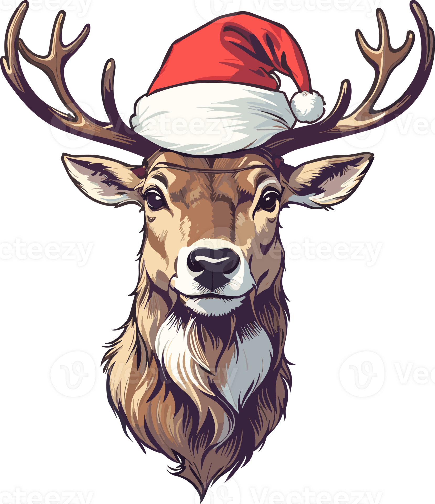 AI generated christmas deer head with santa hat 35153791 PNG
