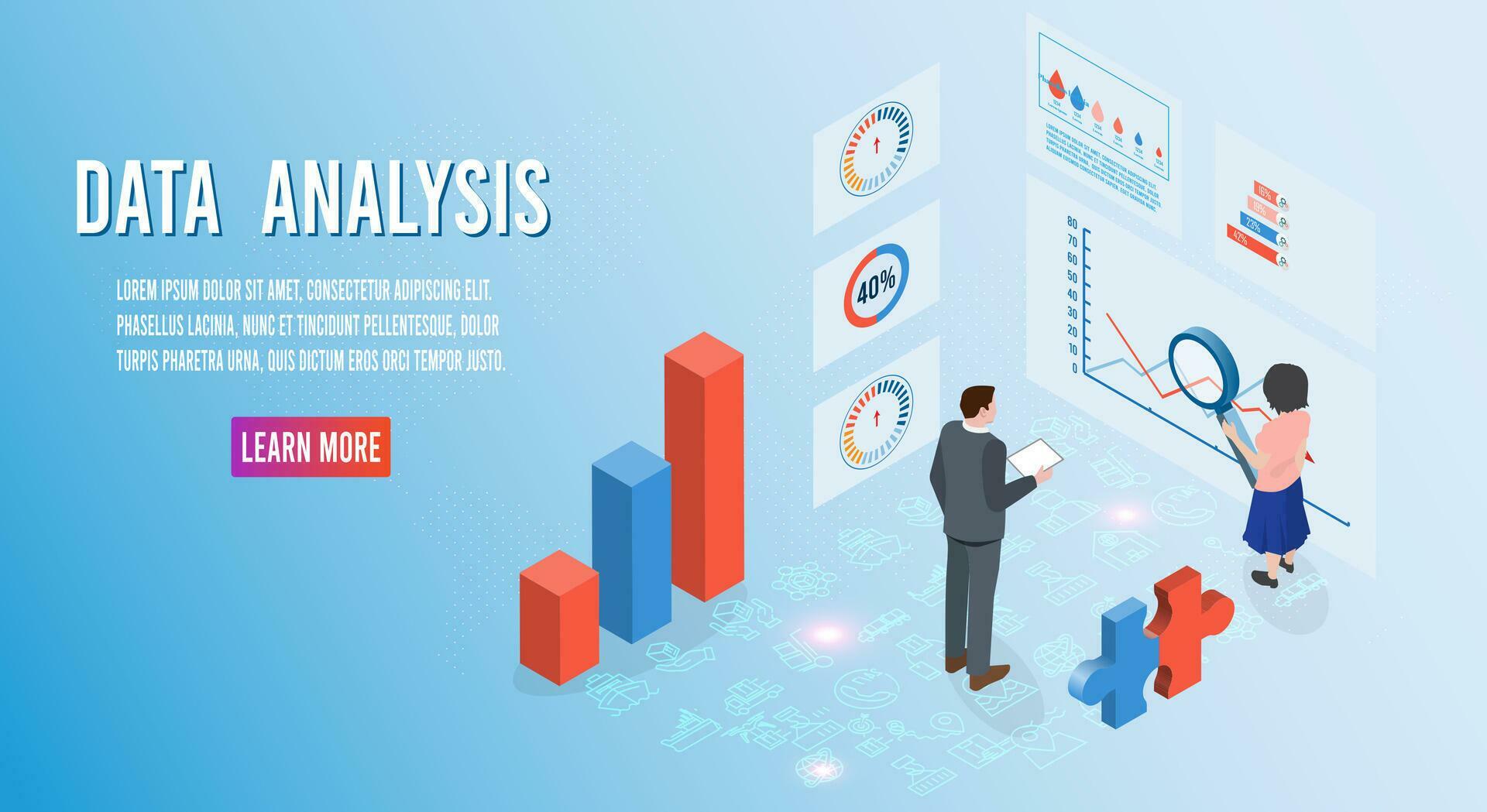 Modern 3d isometric design concept of Data Analysis with business ...