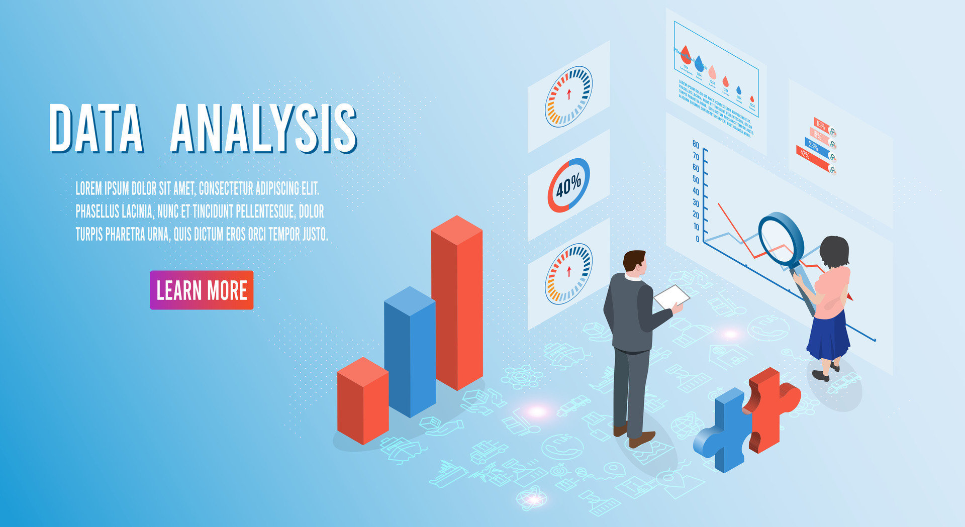 Modern 3d isometric design concept of Data Analysis with business ...