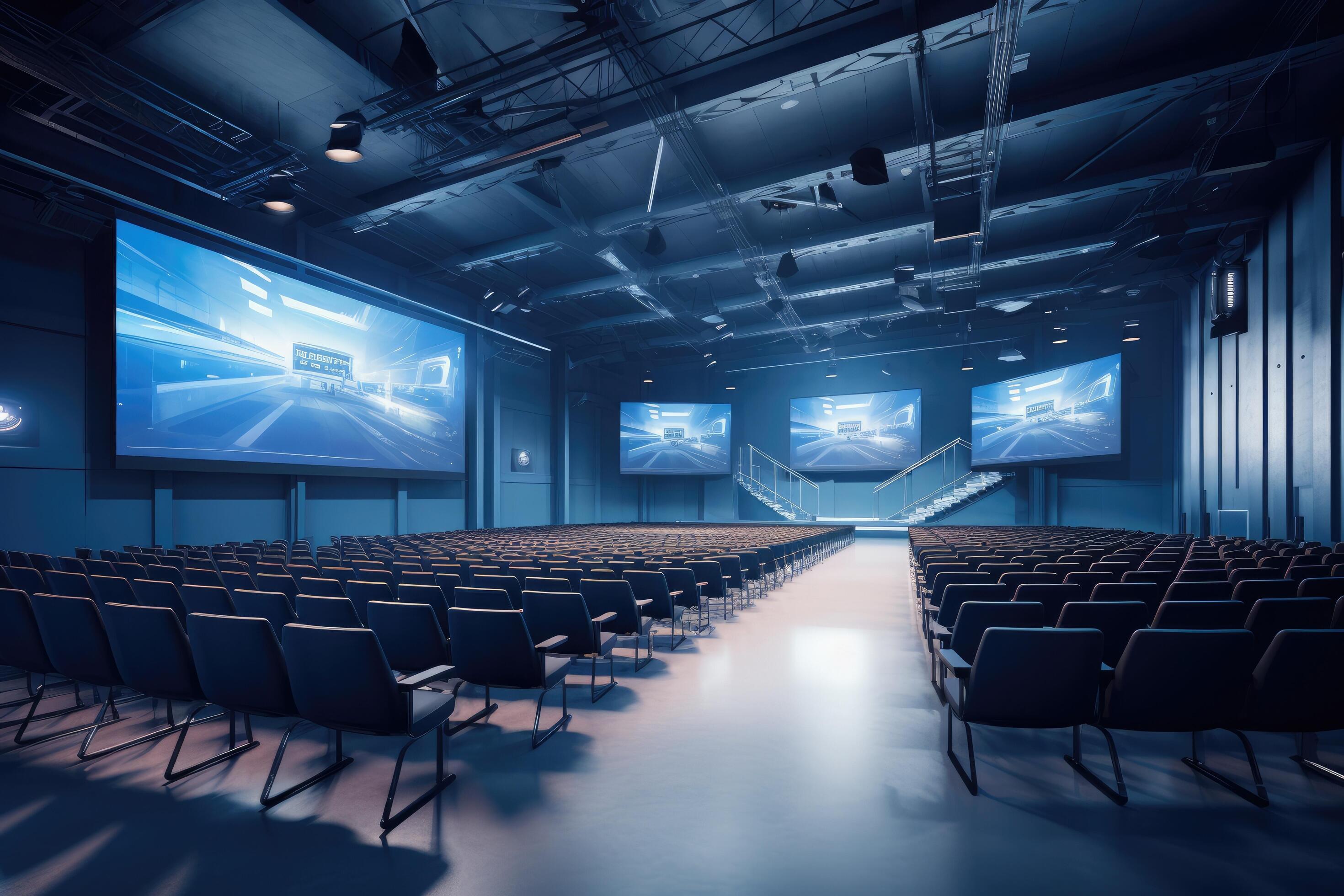 AI generated Cinema hall with rows of seats and screens. 3d rendering ...