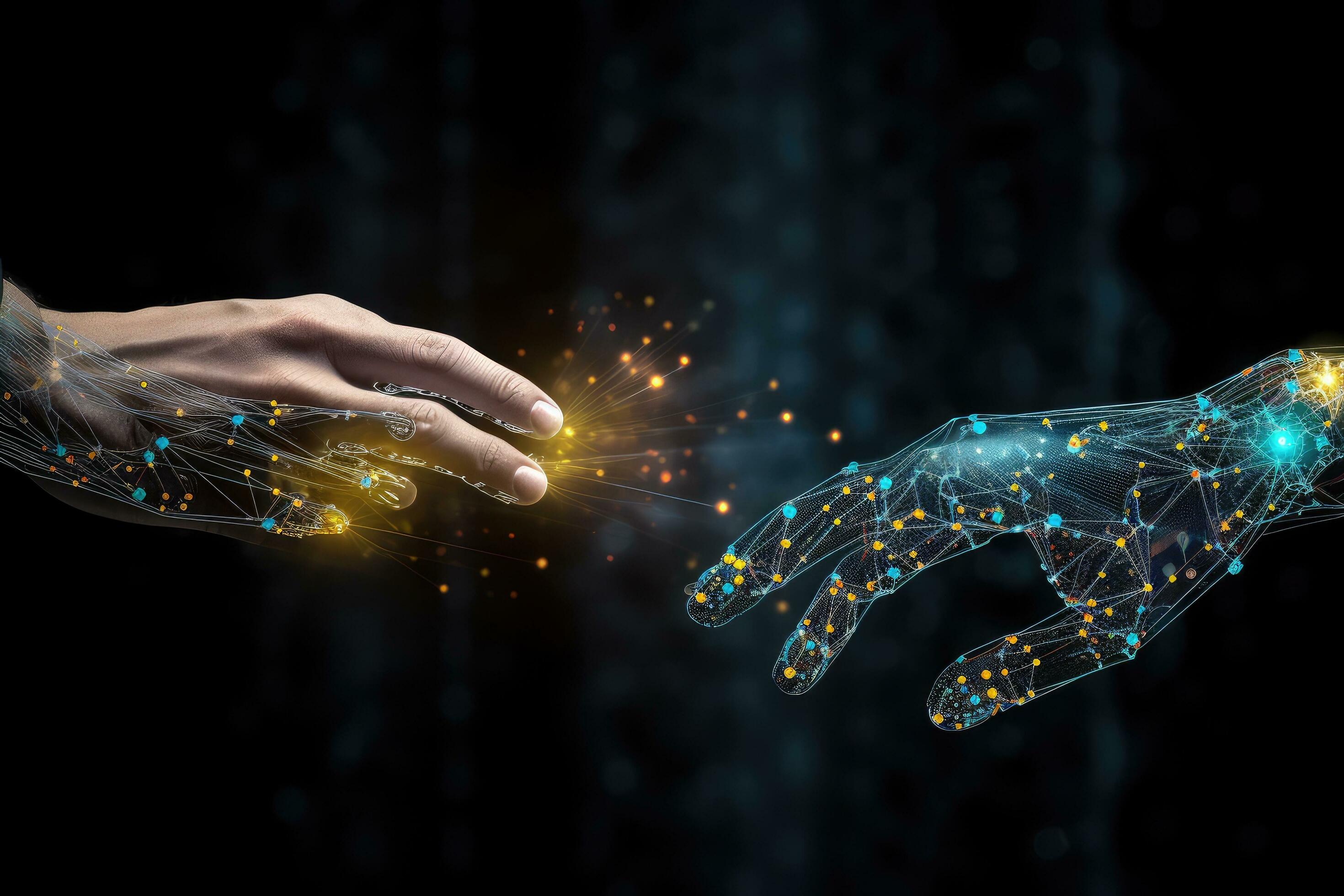 AI generated Close up of human hand touching with finger digital connection concept on ...