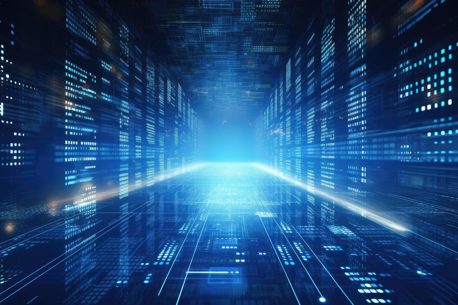 AI generated Abstract futuristic technology background with binary code and blue light. 3D ...