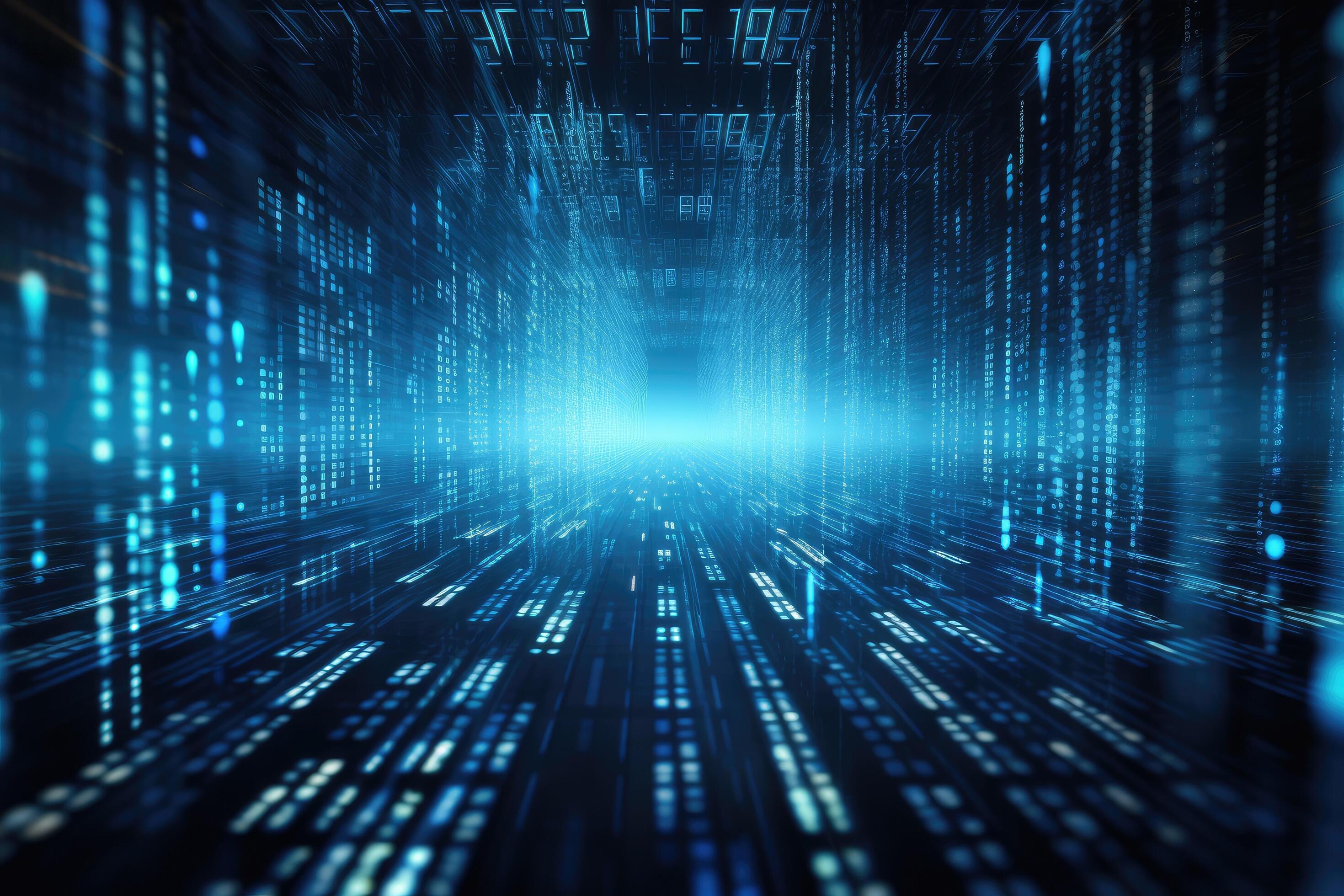 AI generated Blue matrix digital background. Abstract cyberspace ...