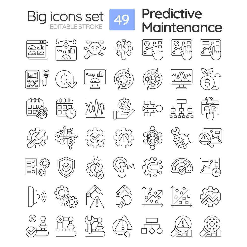 2D editable black big thin line icons set representing predictive ... 2D editable black big thin line icons set representing predictive ...