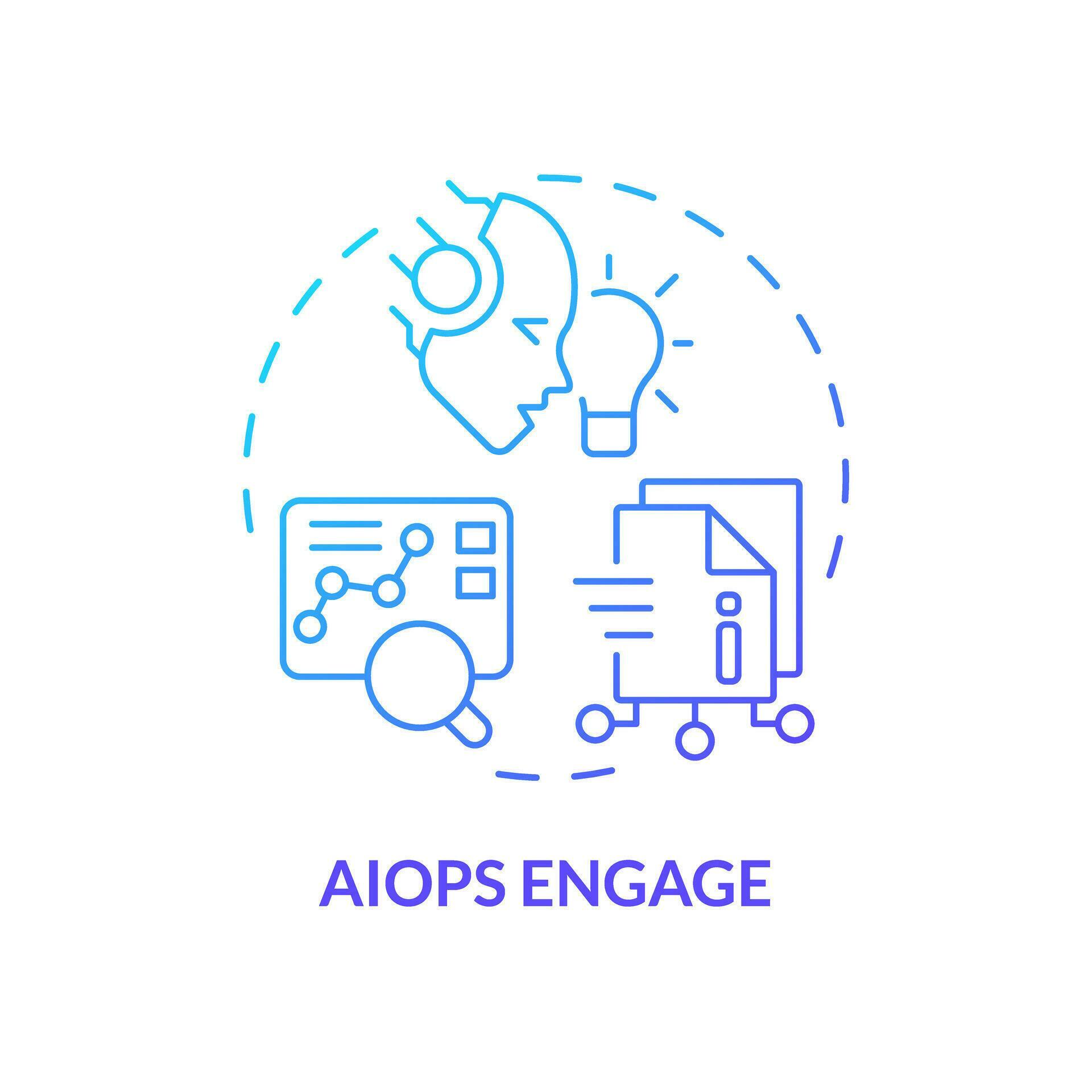 2D AI ops engage gradient icon representing AI ops, isolated vector, blue thin line illustration ...
