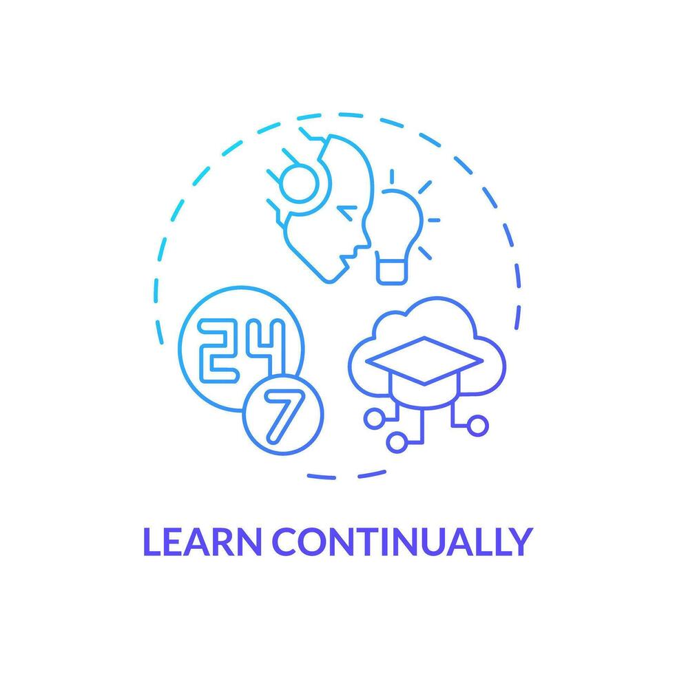 2d Learn Continually Gradient Icon Representing Ai Ops Isolated Vector Blue Thin Line