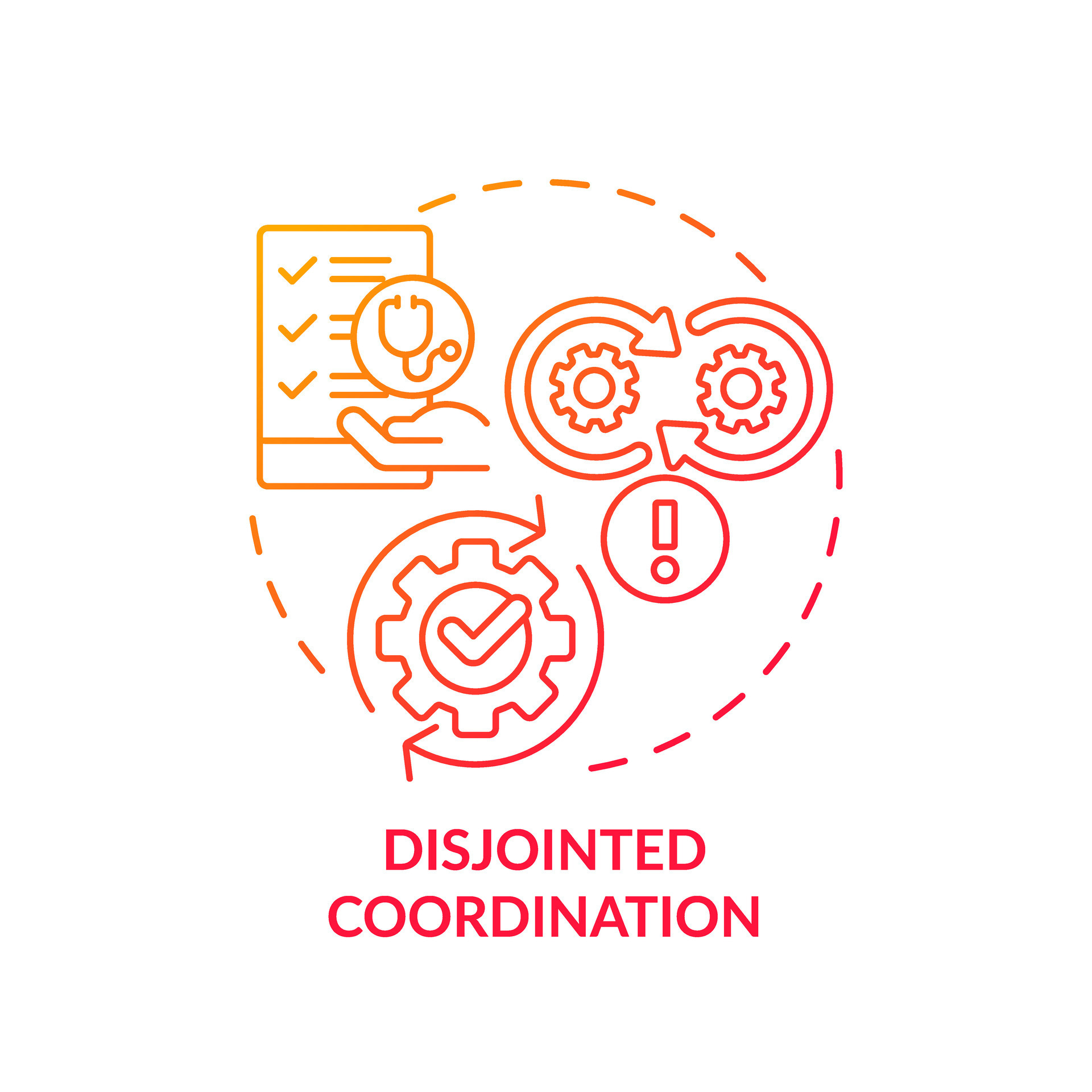 2D gradient red icon disjointed coordination concept, isolated vector, health interoperability ...